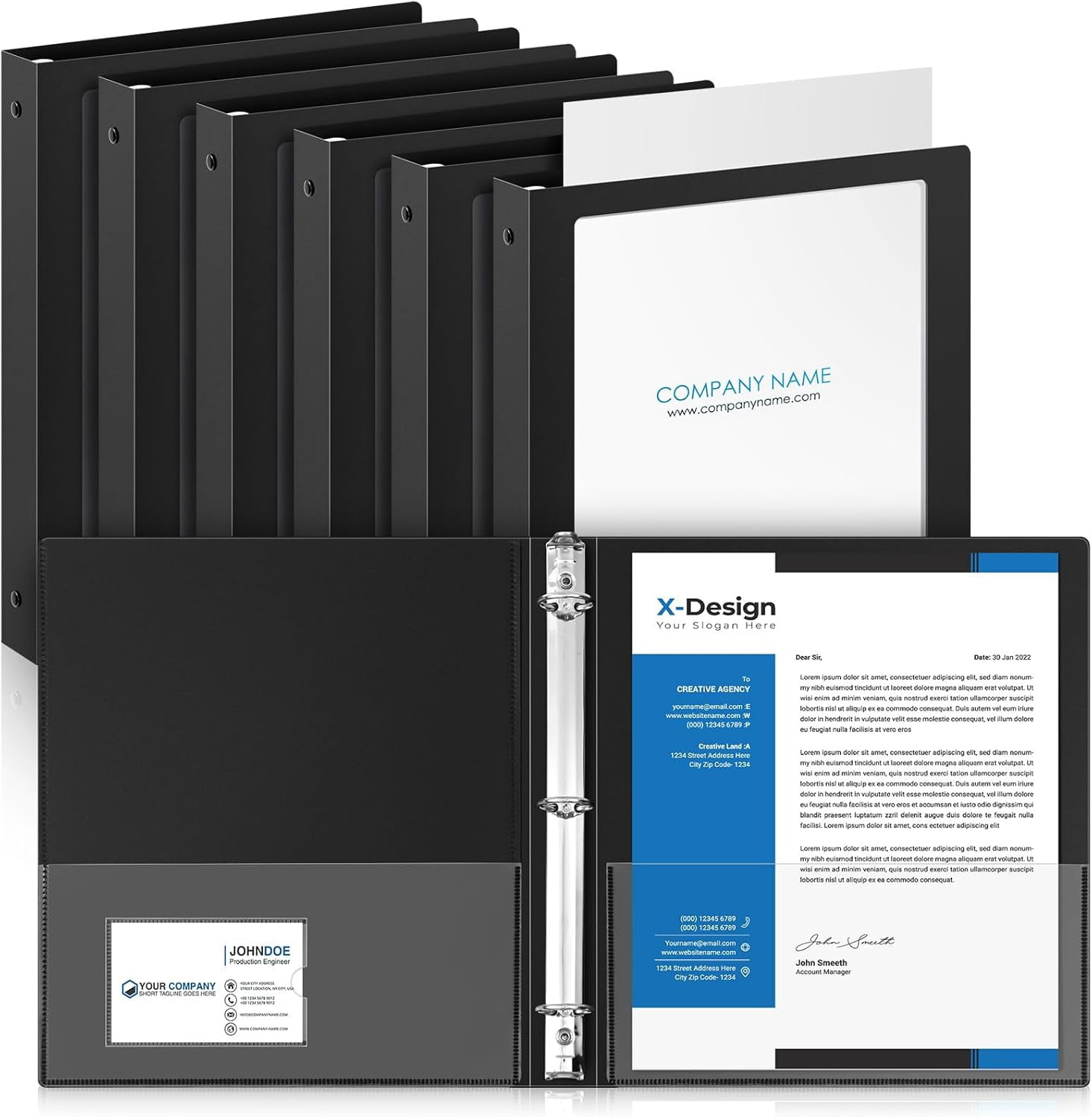 6 Pcs ProView 1 Inch 3 Ring Binders, Black Placstic Cover Flexible ...