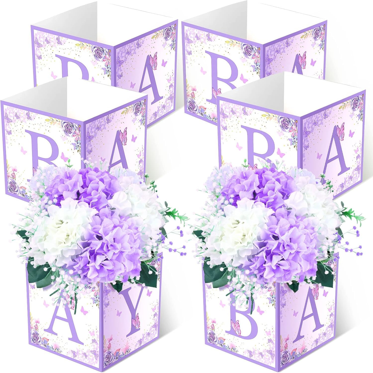 6 Pcs Purple Butterfly Baby Shower Boxes Decorations Purple Balloons ...