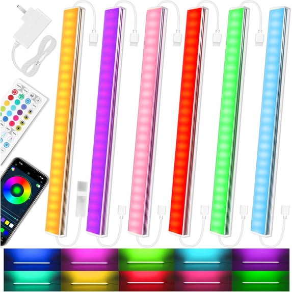 6 Pcs RGB Under Cabinet Lights Kit, Smart App and Remote Control Under ...