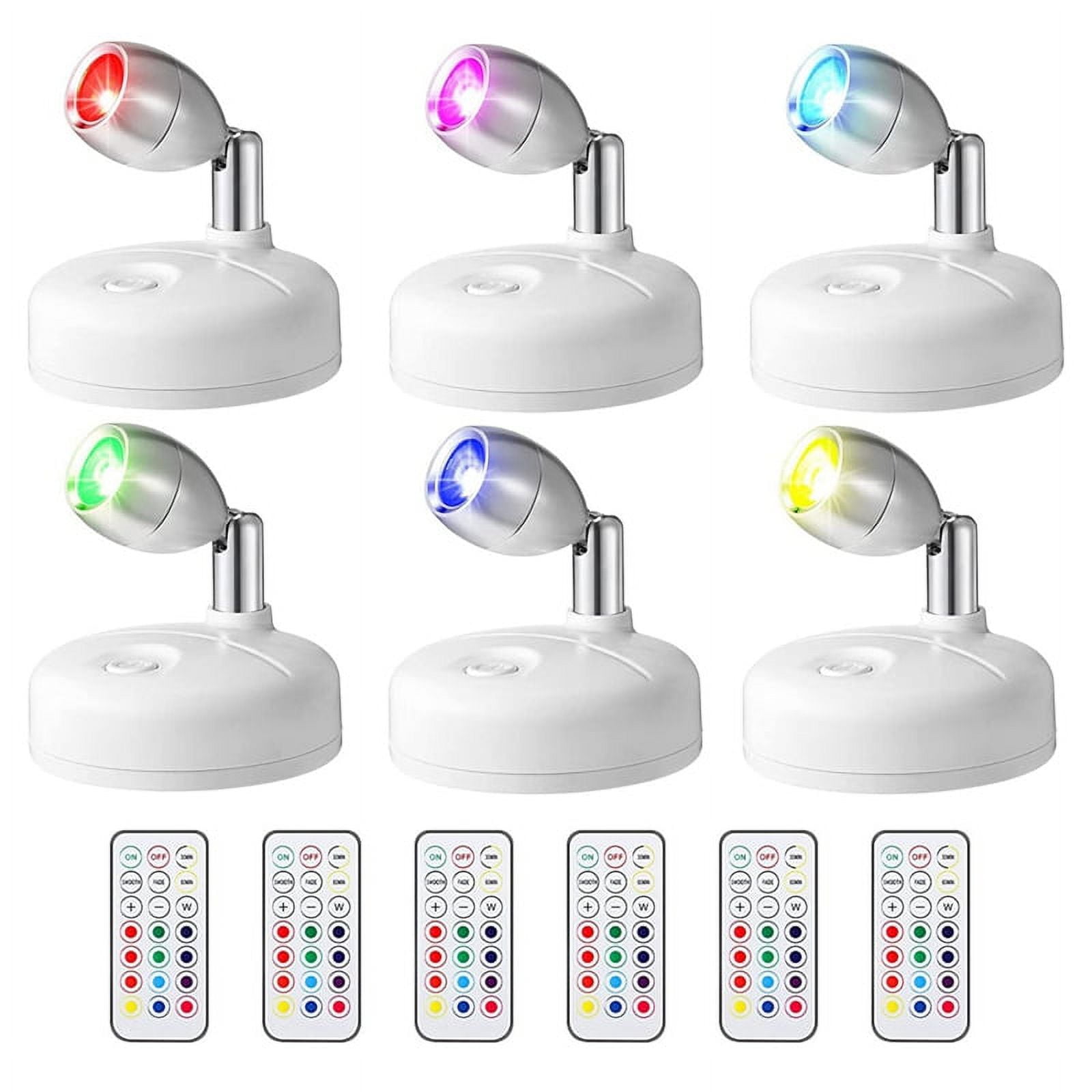 6 Pcs RGB LED Spotlight with Remote, 13 Color Spotlight, Battery ...