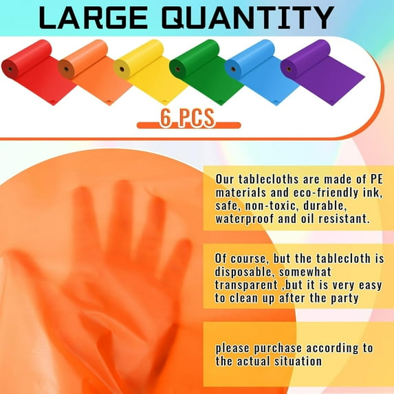 6 Pcs Rainbow Tablecloth Roll 6 Assorted Color 40 Inch x 100 Feet ...