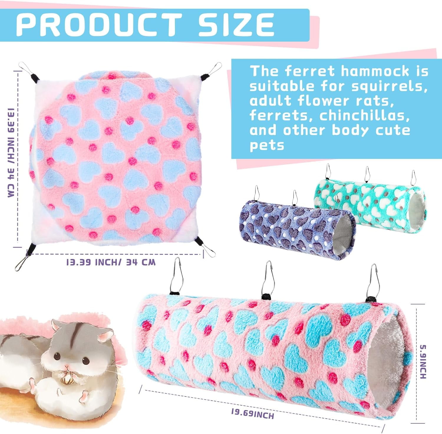 6 Pcs Rat Hammock Set for Ferrets, Guinea Pigs, Chinchillas - Soft 3 ...