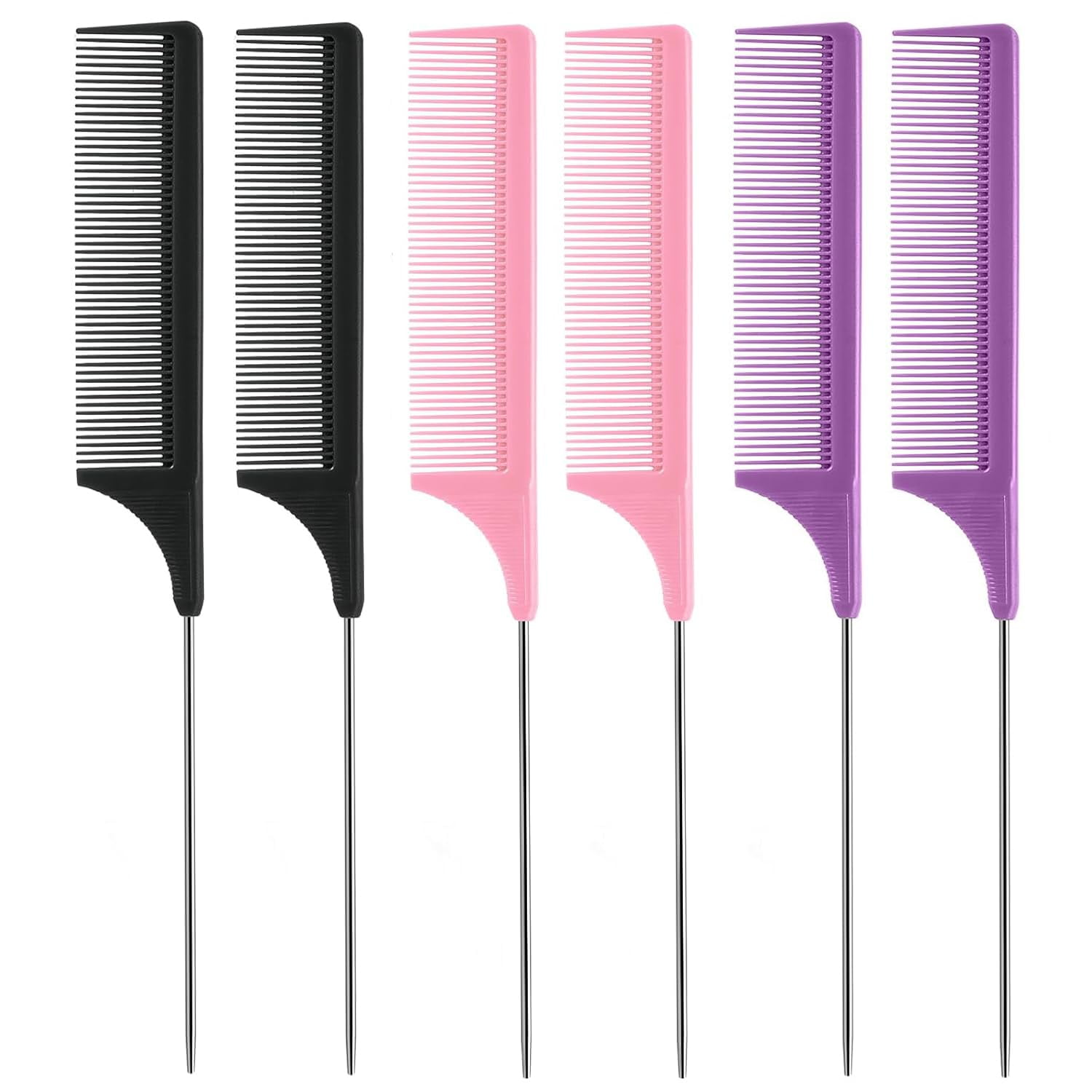 6 Pcs Rat Tail Hair Combs Set - Long Steel Pin Teasing Combs for ...