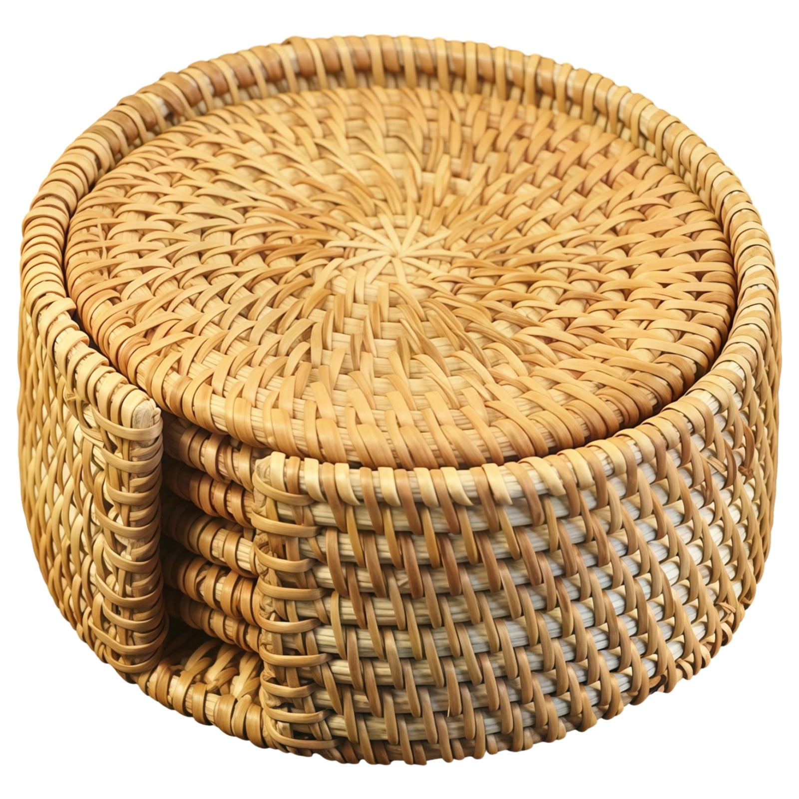 6 Pcs Rattan Coasters with Holder, 3.1" Woven Wooden Drink Mats, Heat ...
