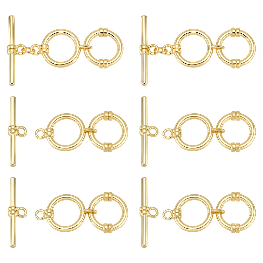 6 Pcs Real 14K Gold Plated Brass Toggle Clasps with Jump Rings 1.6 Inch ...