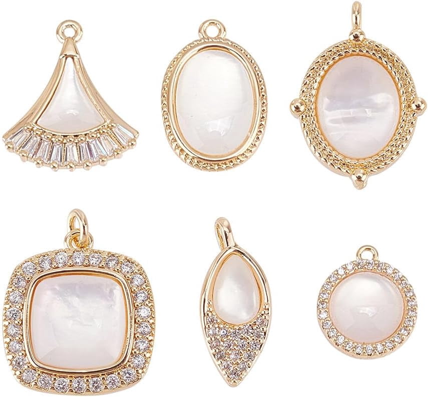 6 Pcs Real 18k Gold Plated Cubic Zirconia Charms Round Square Drop ...