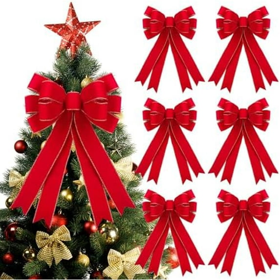 6 Pcs Red Christmas Bows Outdoor Decorations - 16”x24” Large Velvet ...