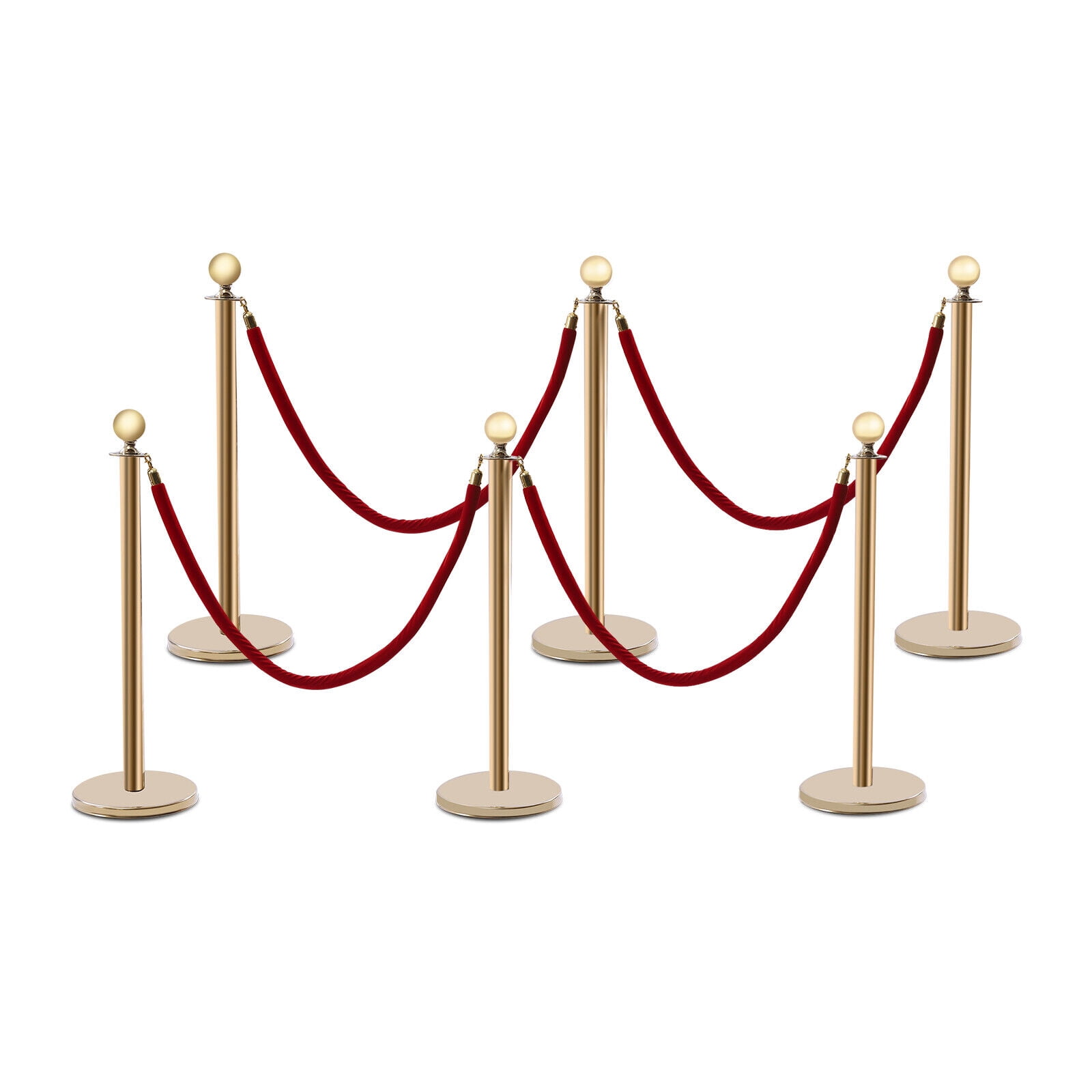 6 Pcs Red Velvet Rope + Gold Stanchion Post Set Crowd Control Queue ...