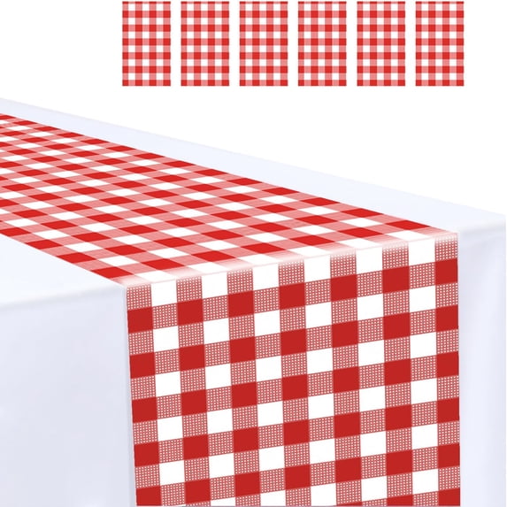 6 Pcs Red and White Checkered Plastic Table Runners 14 x 108 Gingham ...