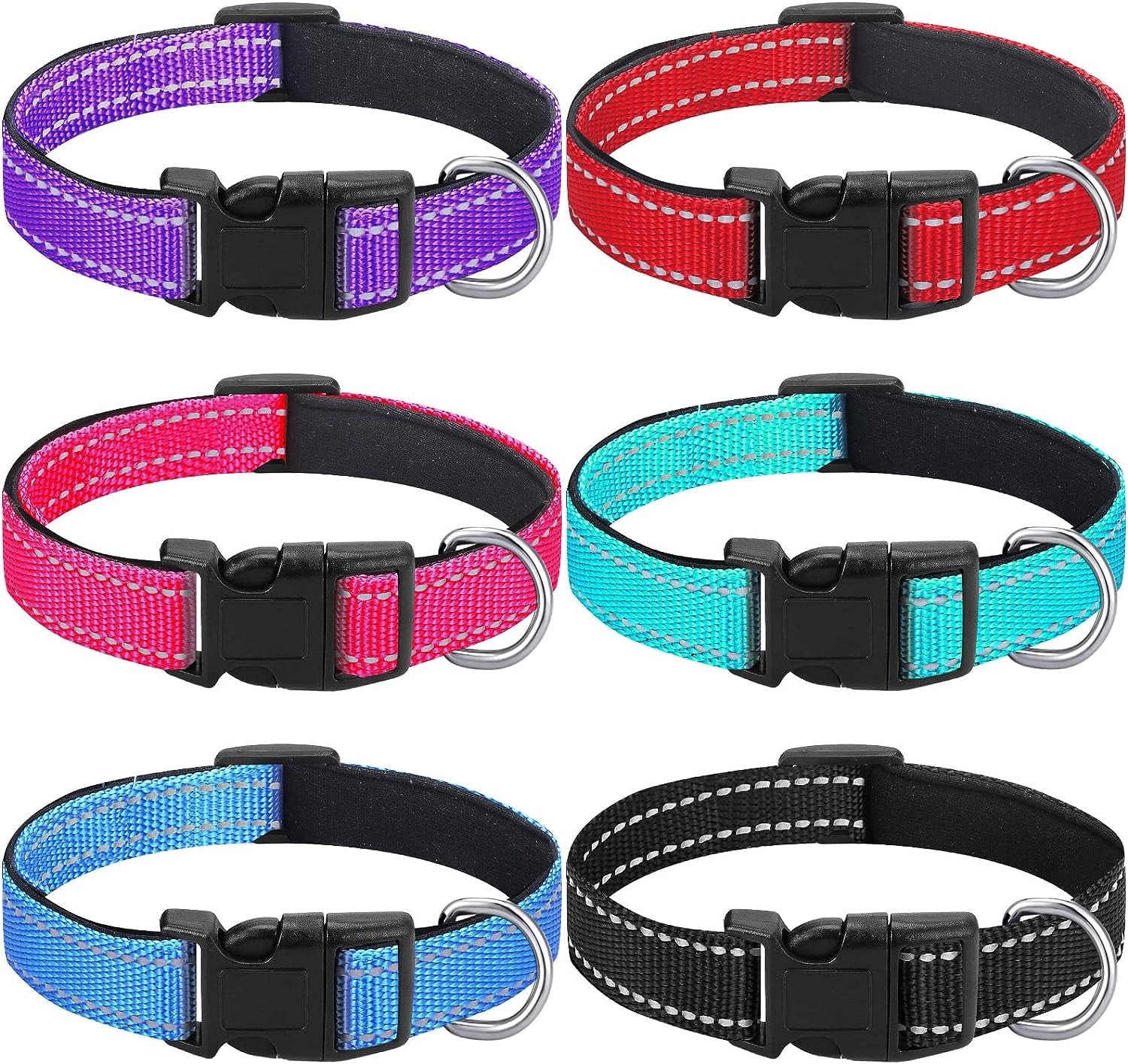 6 Pcs Reflective Dog Collar SoftBreathable Nylon Pet Collar Adjustable ...