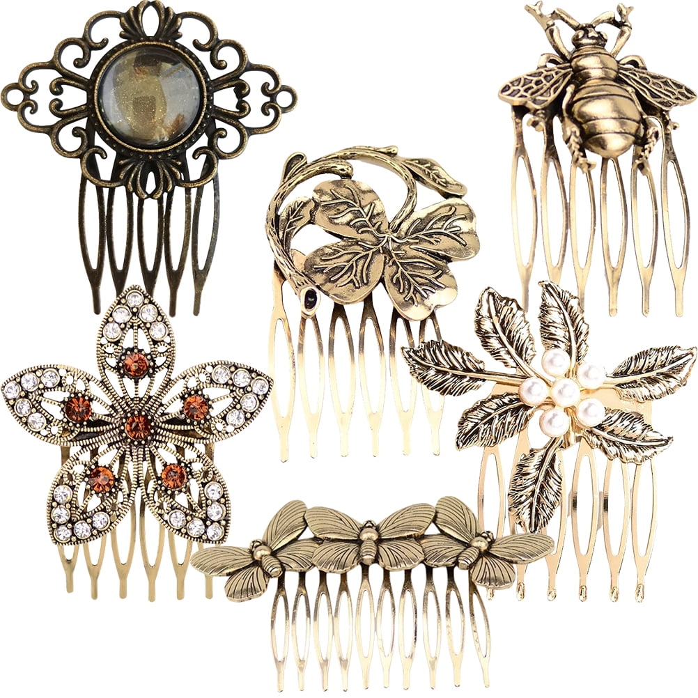 6 Pcs Retro Diamonds Hair Comb Clip Combs Tiara European and American ...