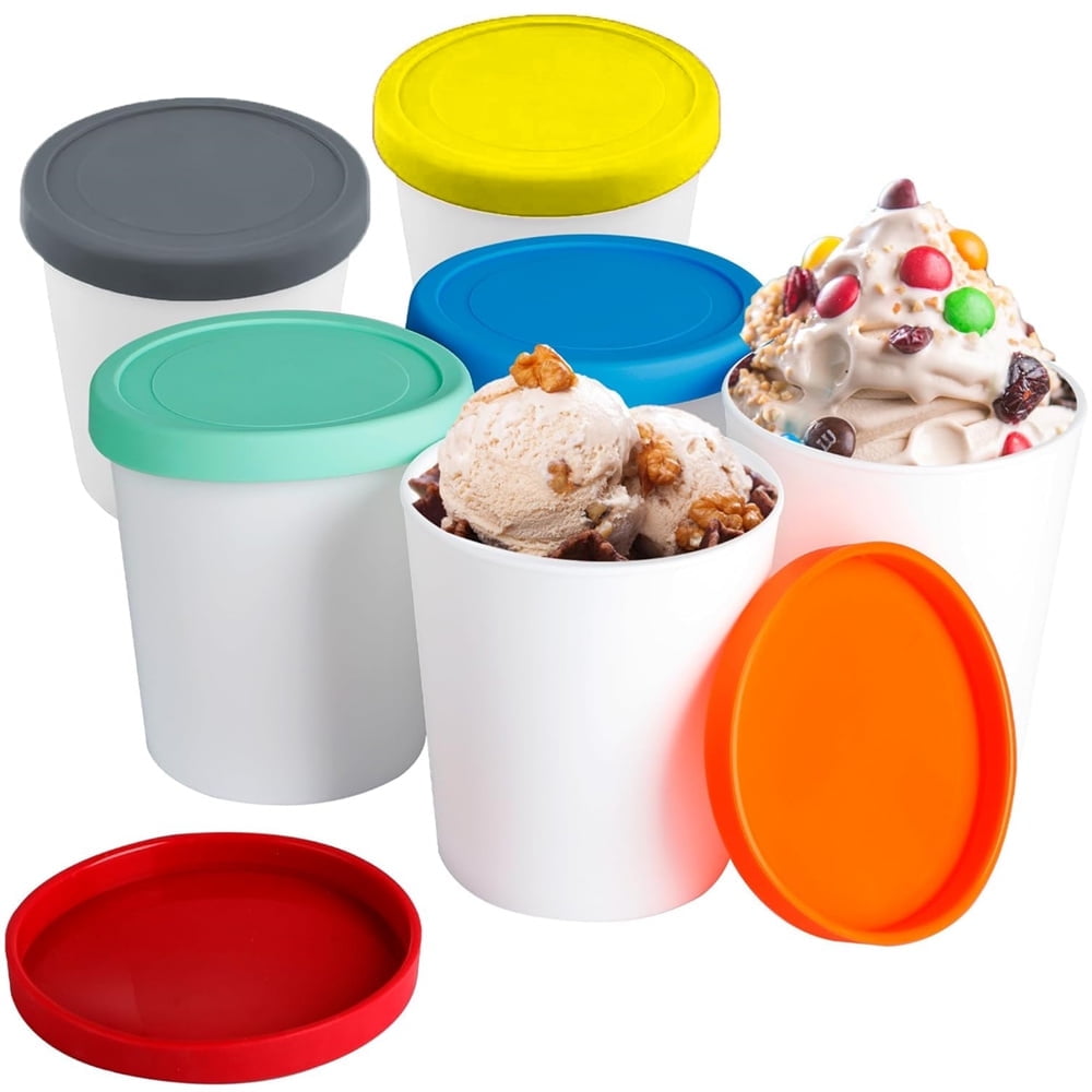 6 Pcs Reusable Ice-cream Bucket,Silicone Ice Cream Cups with Lids ...