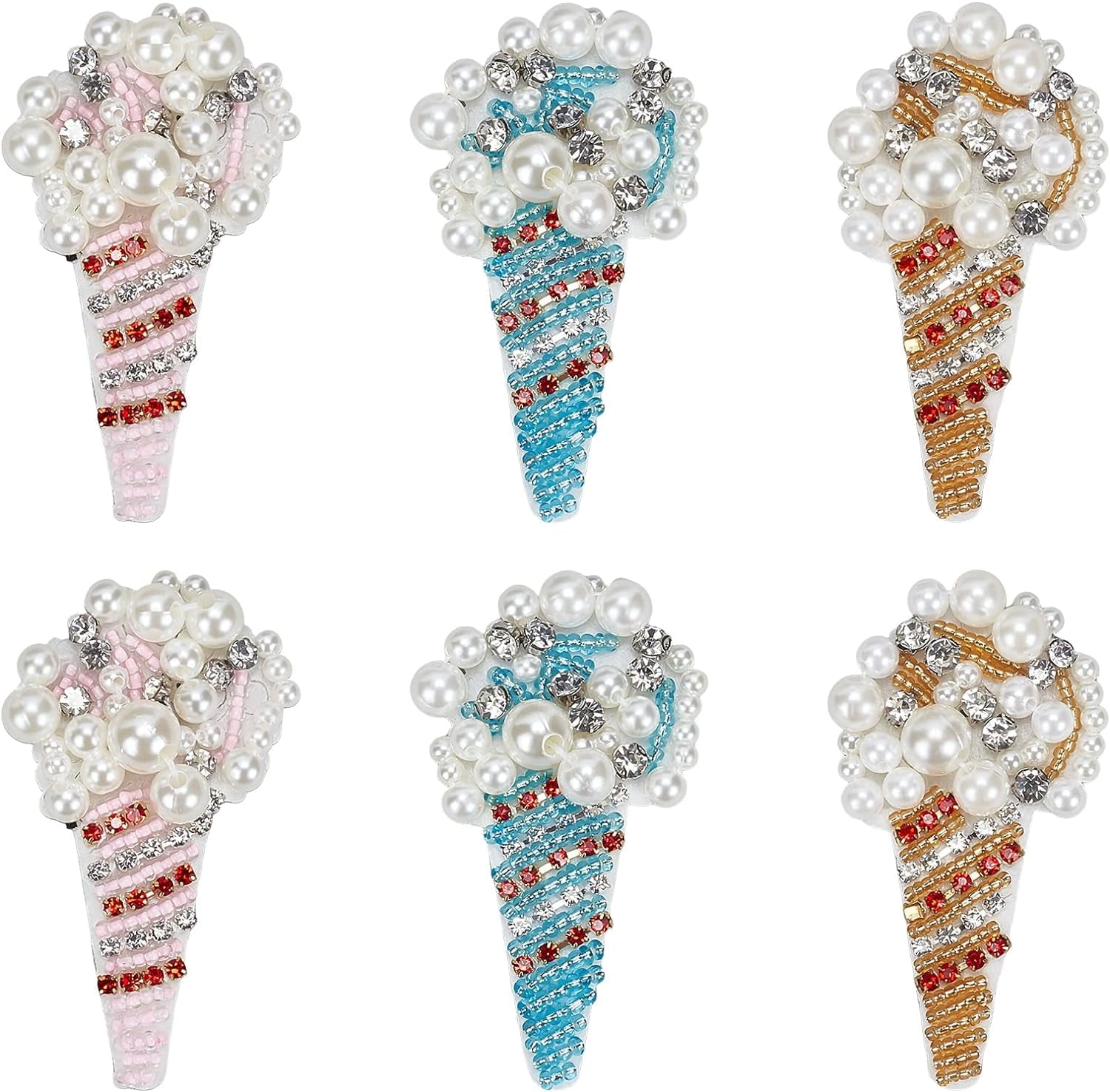 6 Pcs Rhinestone Beaded Ice Cream Patches Sew on Crystal Appliques ...
