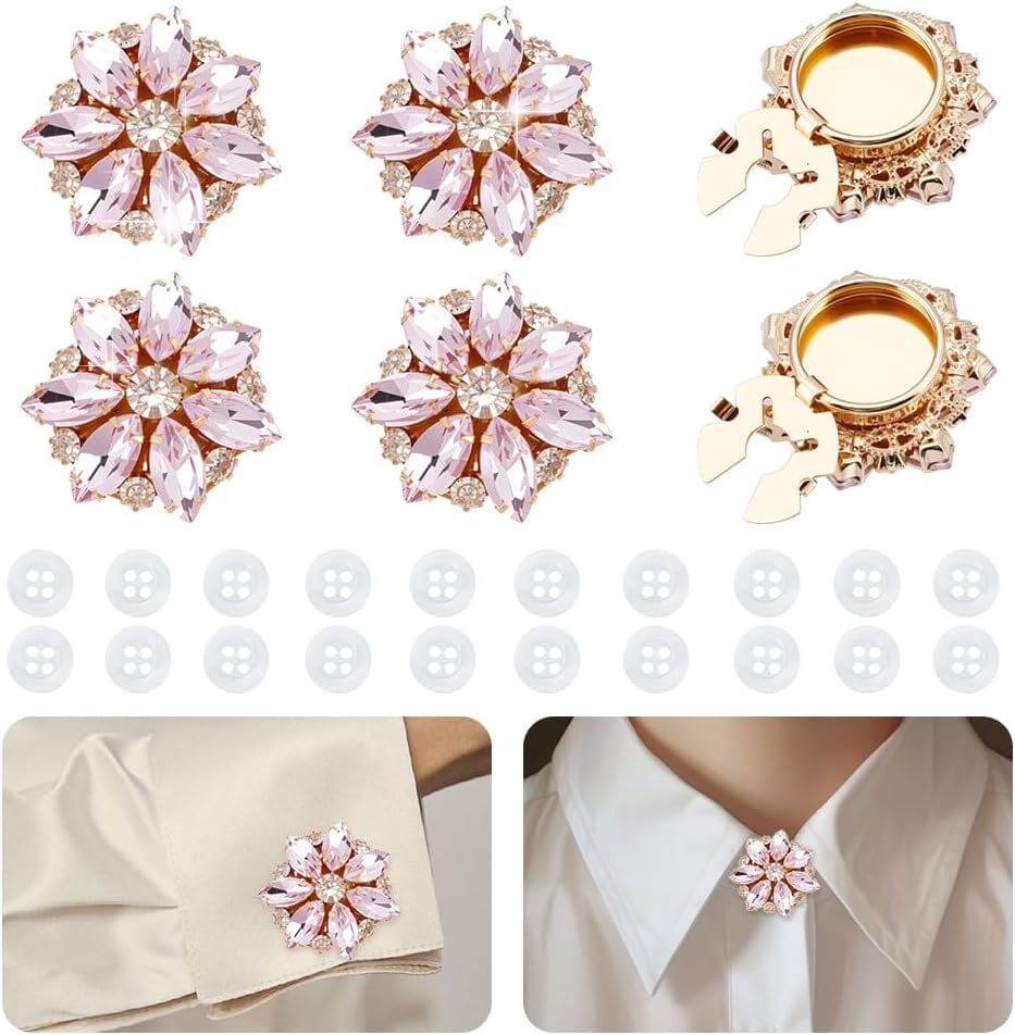 6 Pcs Rhinestone Buttons Cover Detachable Sleeve Flower Shirt Clips ...