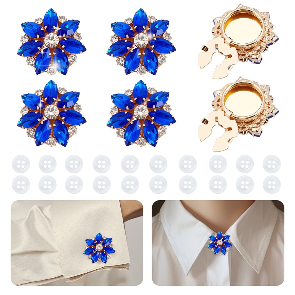 6 Pcs Rhinestone Buttons Cover Detachable Sleeve Flower Shirt Clips ...