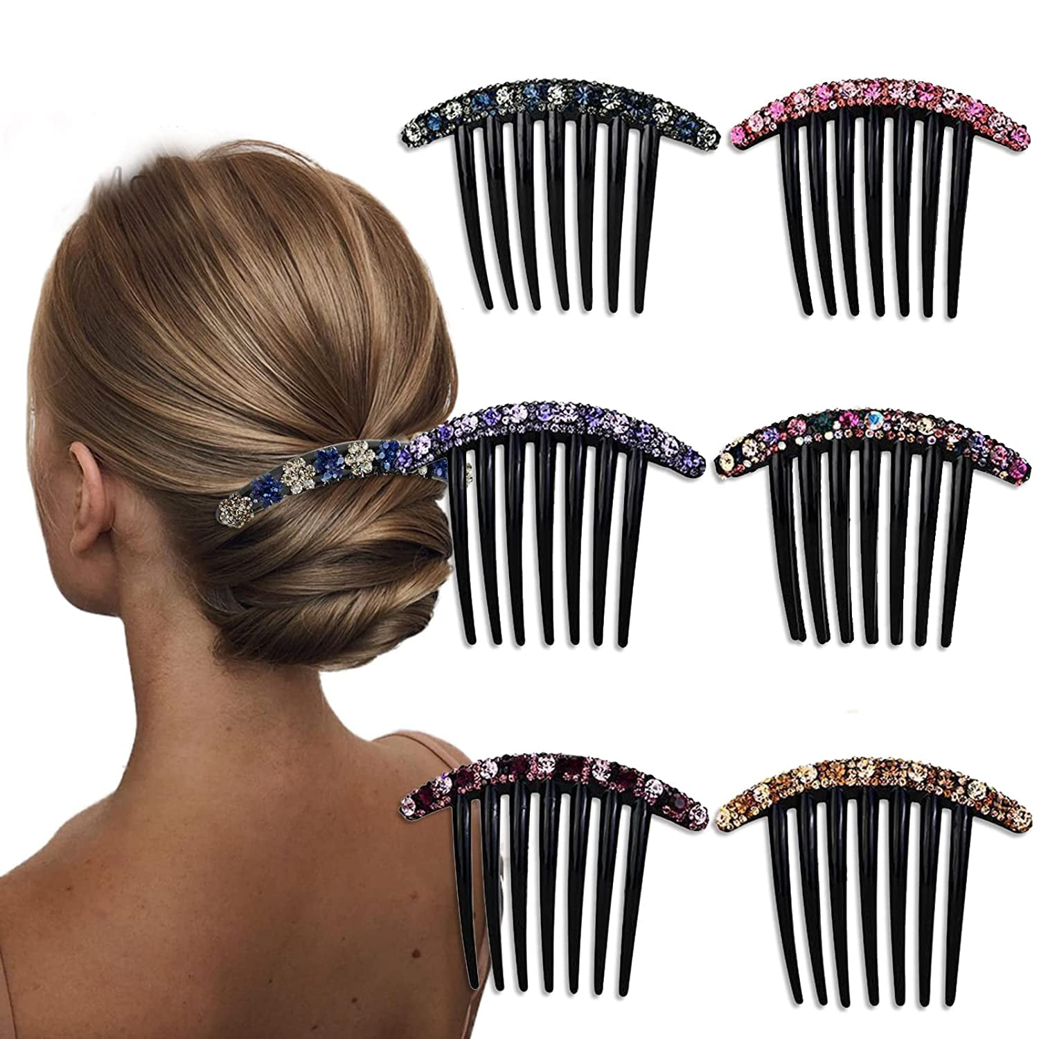 6 Pcs Rhinestone Flower Hair Side Combs for Women Decorative Crystal ...
