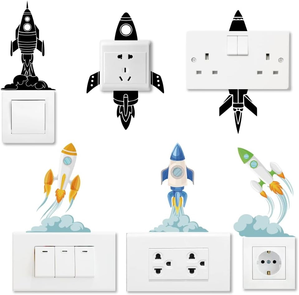 6 Pcs Rocket Creative Light Switch Stickers Rocket Wall Sticker Rocket ...