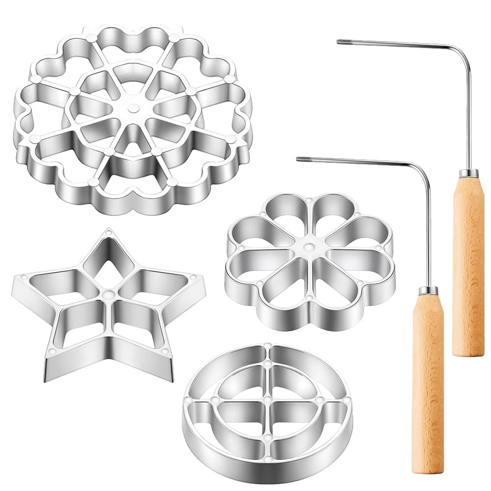 6 Pcs Rosette Iron Moulds Set Bunuelos Mould with Handle Cooking Stamp ...