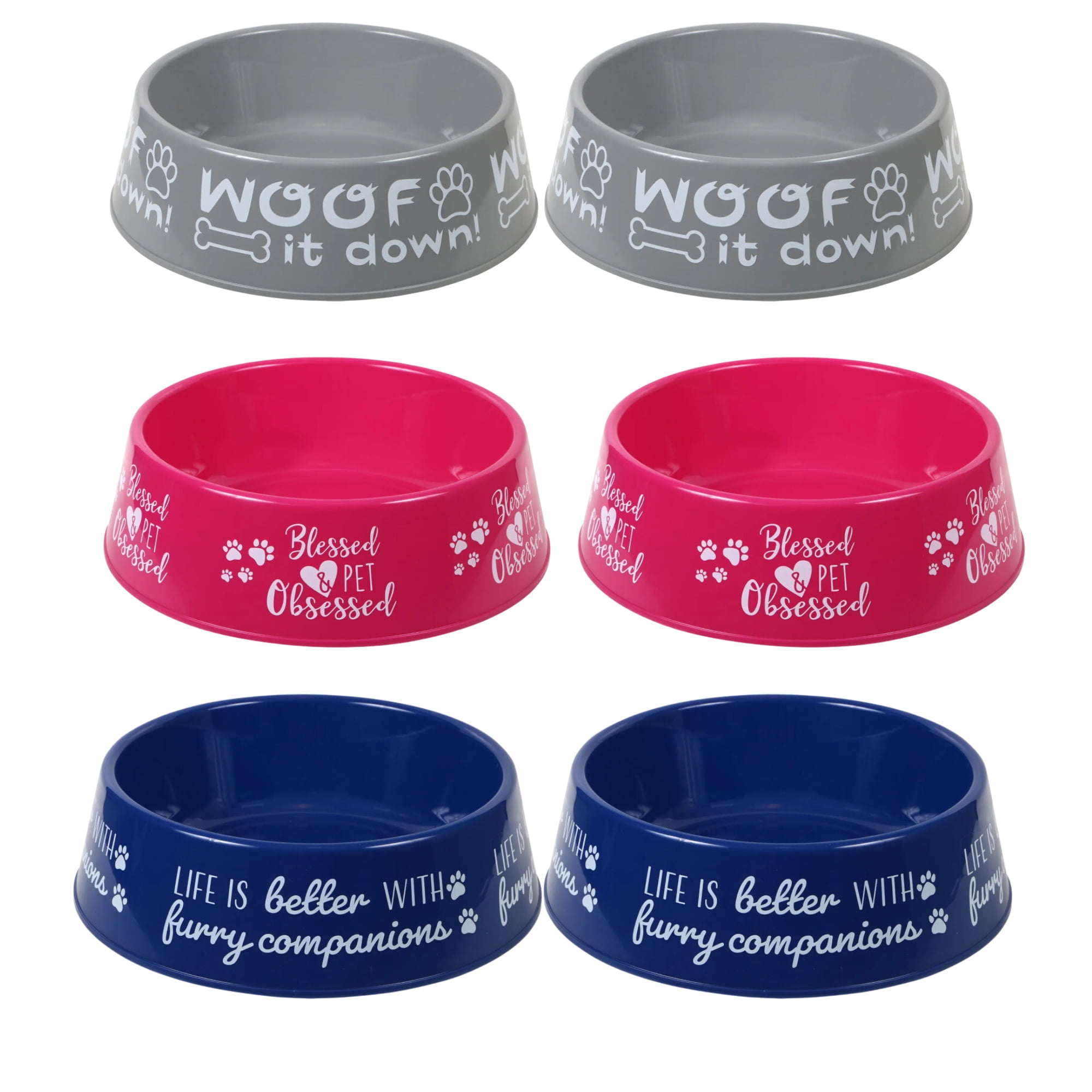 6 Pcs Round Plastic Patterned Pet Bowls, Reusable Decorative Dog Food ...