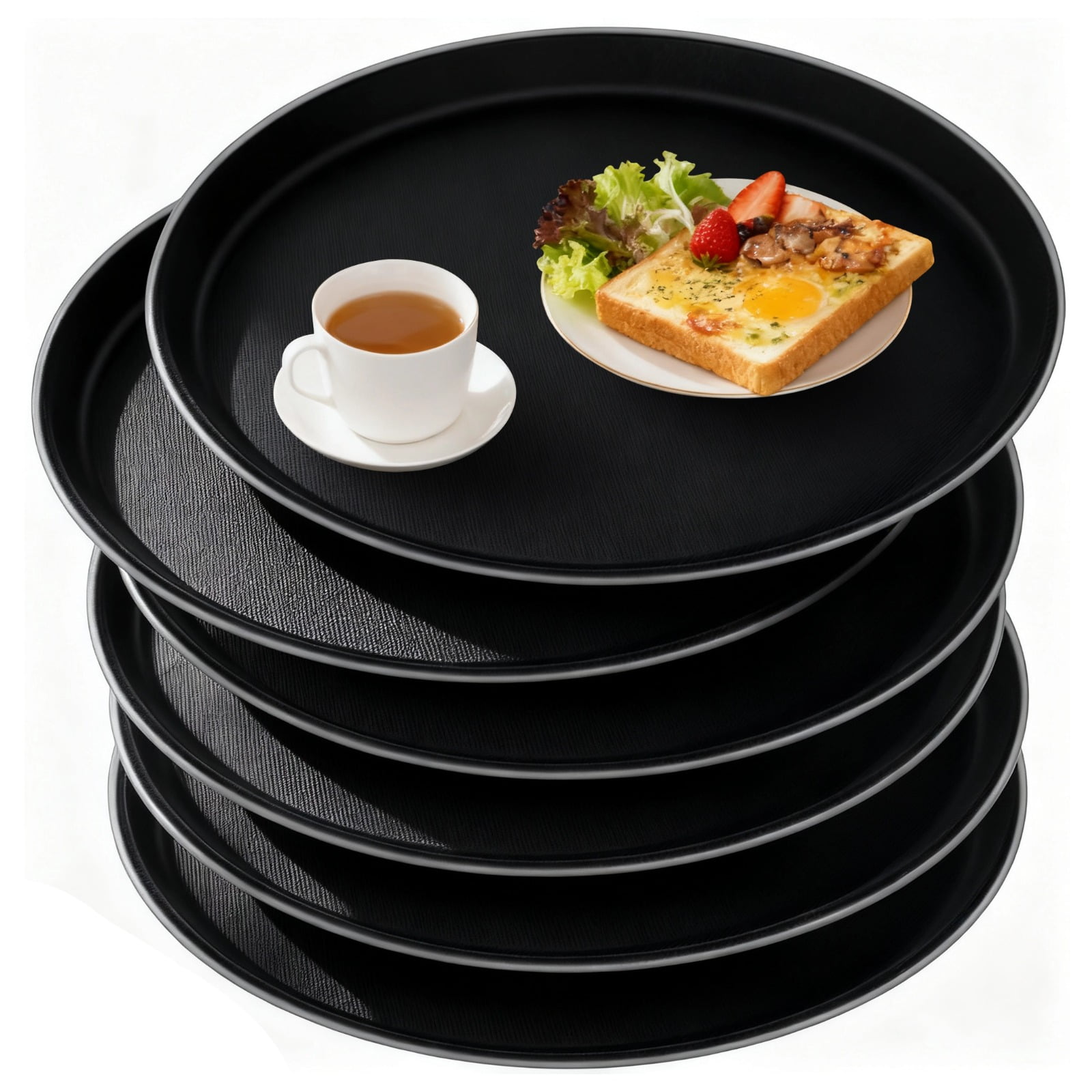 6 Pcs Round Plastic Serving Tray, 11 in Non Slip Food Service Trays ...