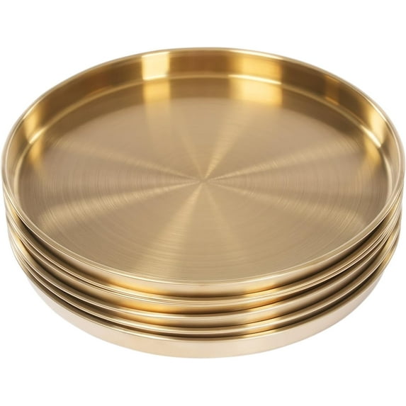 6 Pcs Round Serving Trays,12in Large Round Tray Gold Decorative Plate,1in Deep Dish Circle ...
