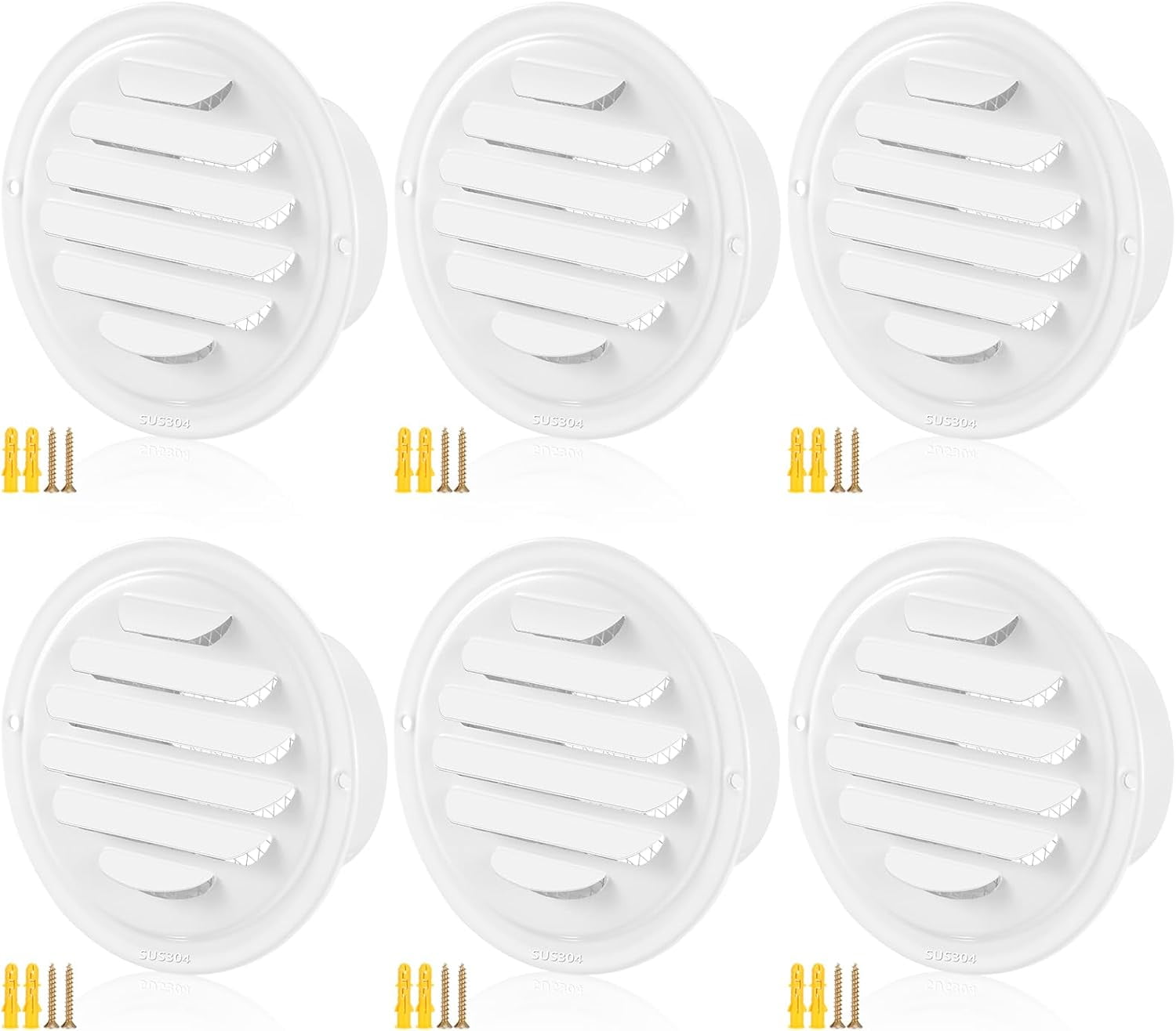 6 Pcs Round Soffit Vent Cover 4 Inch Stainless Steel Louvered Grille ...