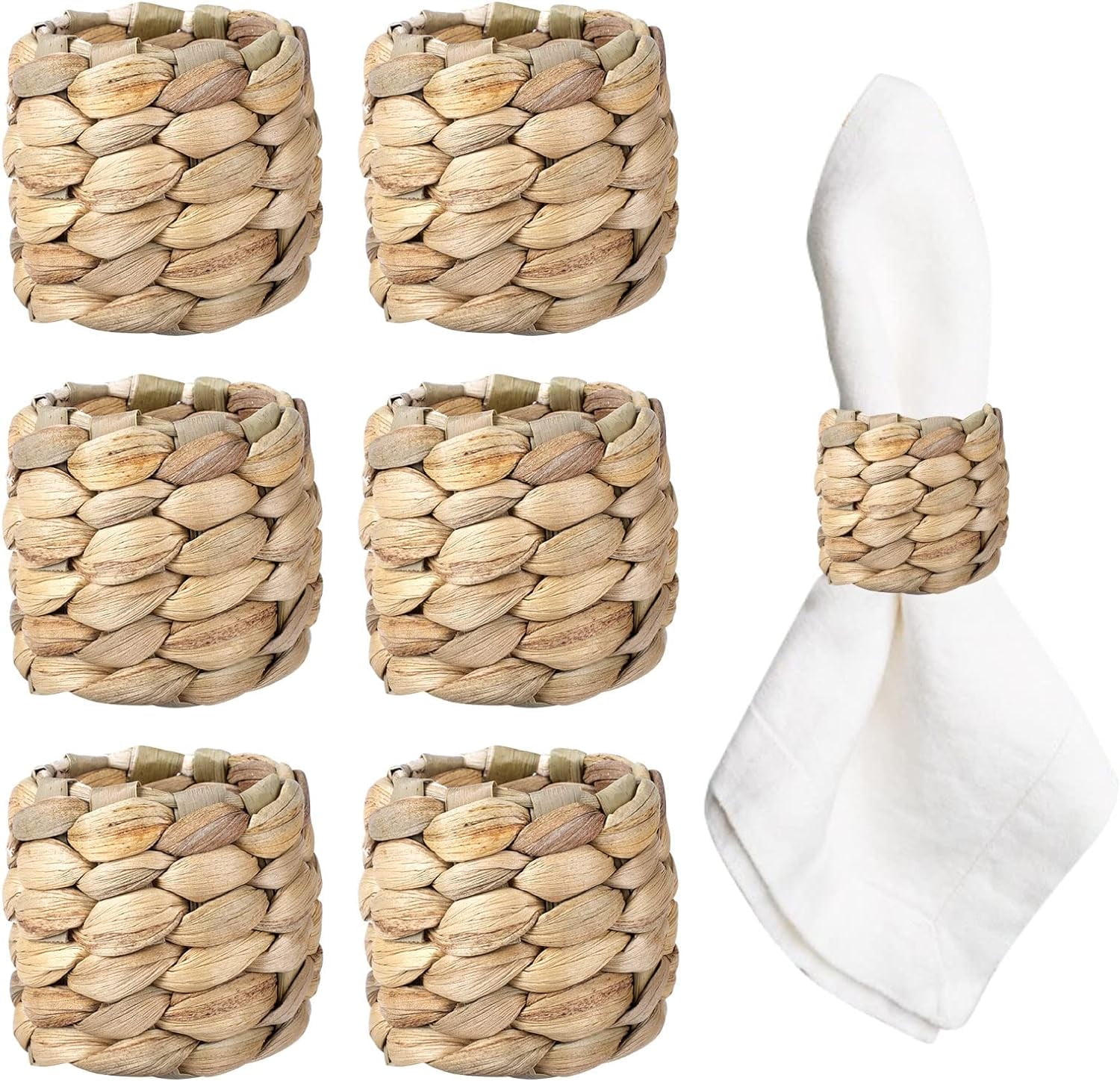 6 Pcs Round Woven Napkin Ring, Farmhouse Napkin Rings,Water Hyacinth ...