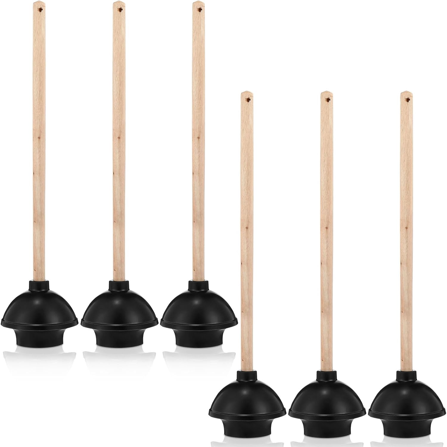 6 Pcs Rubber Toilet Plunger with Double Thrust Force Suction Cup Long ...