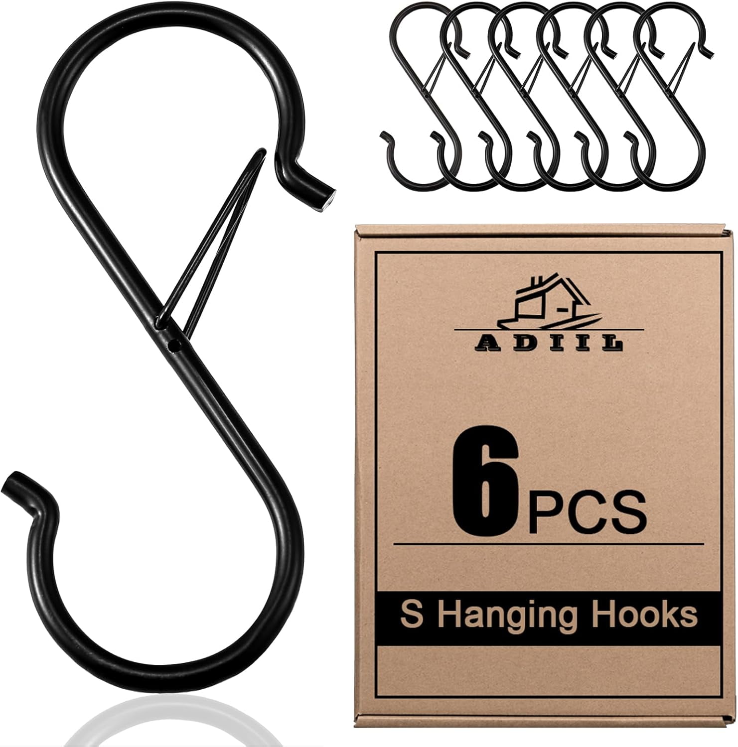 6 Pcs S Hooks for Hanging with Safety Buckle, Heavy Duty Metal S Shaped ...