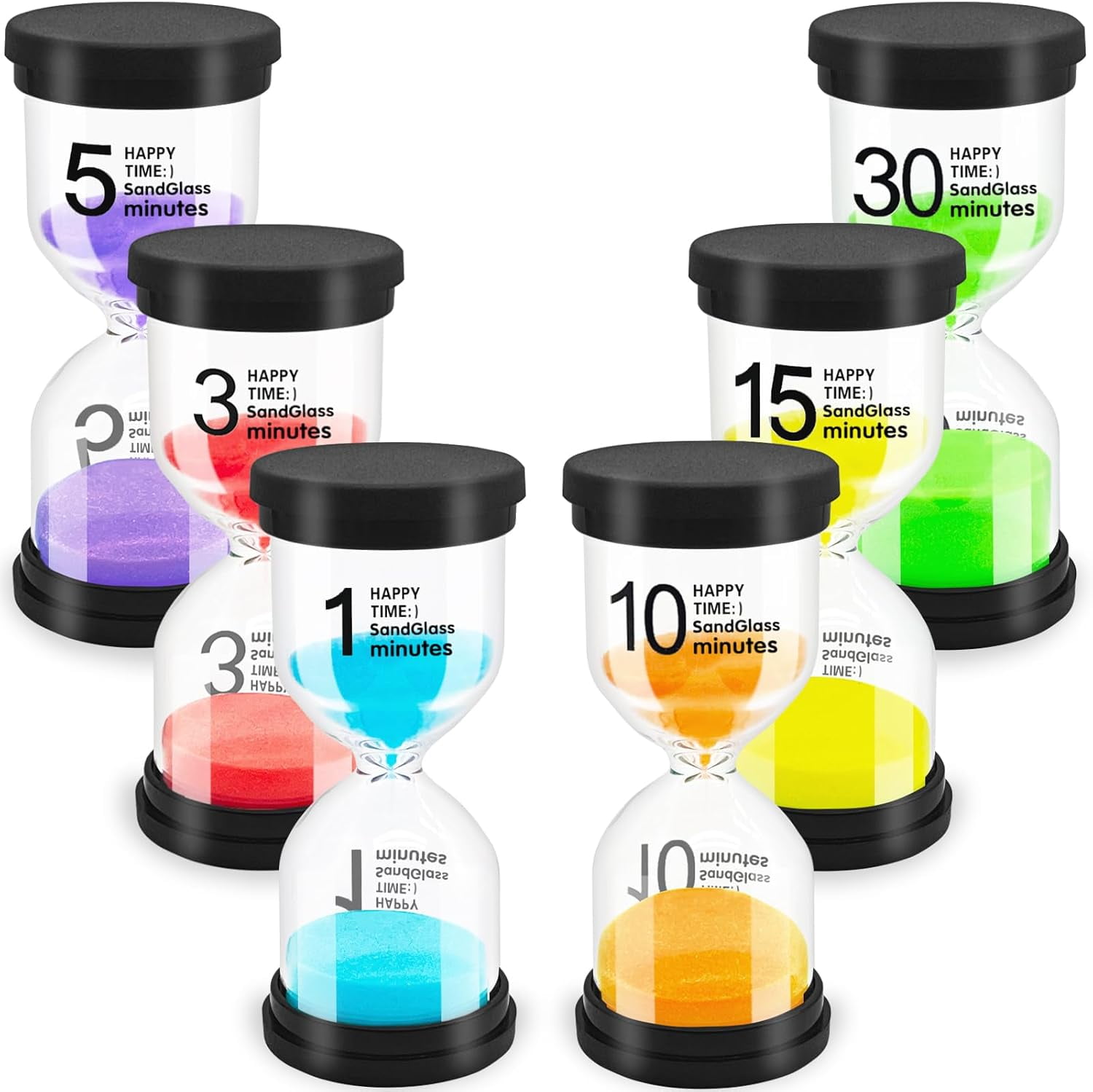 6 Pcs Sand Timers,Colorful Timer for Kids,1/3/5/10/15/30 Minutes ...
