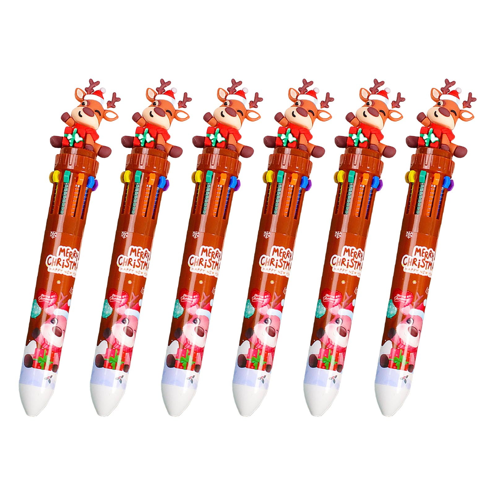 6 Pcs Shuttle Pen Multicolored Pen Cartoon Christmas Ballpoint Pen ...