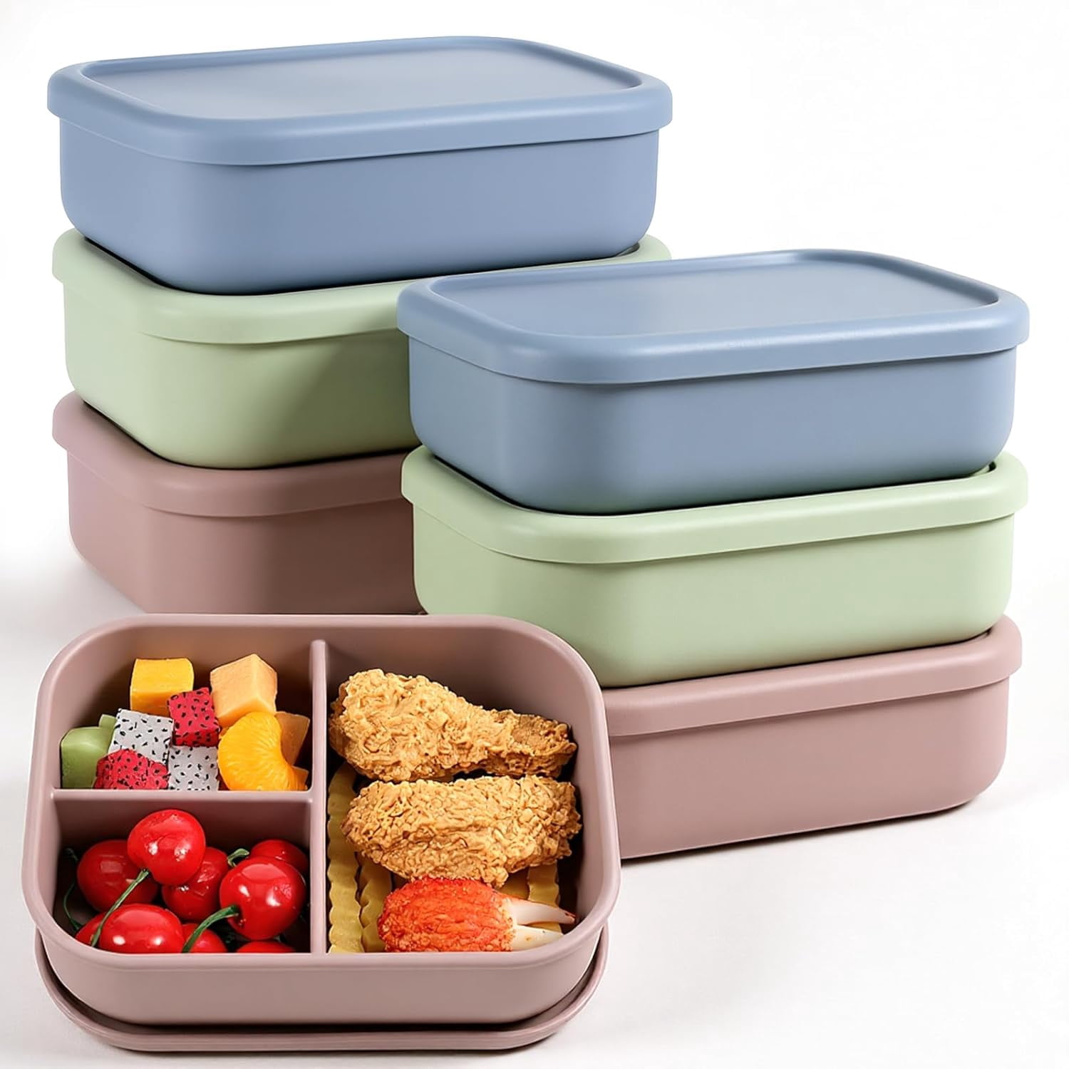 6 Pcs Silicone Bento Box Reusable Silicone Bento Lunch Container for ...