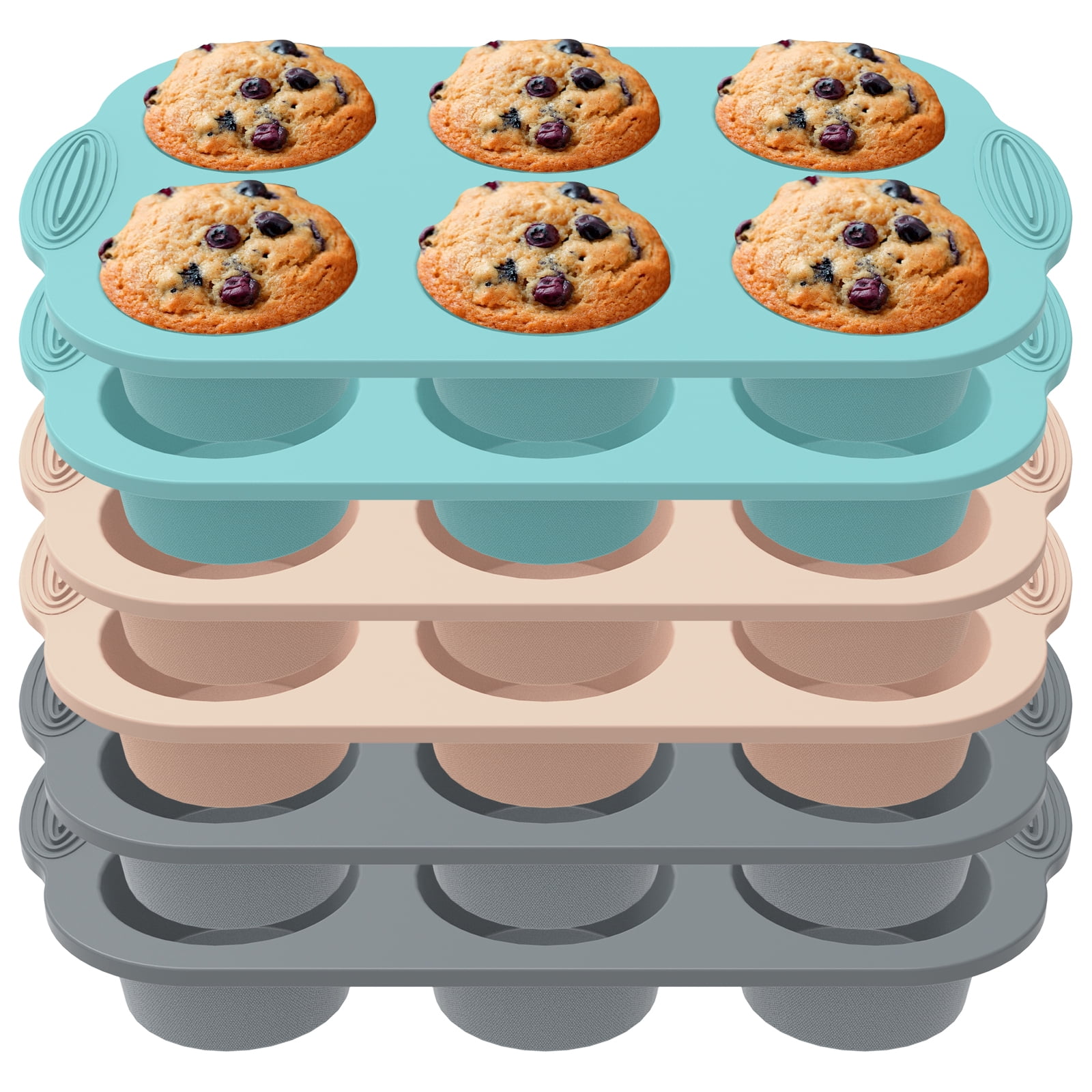 6 Pcs Silicone Muffin Pan 6 Cavity Silicone Cupcake Pan Heat Resistant ...