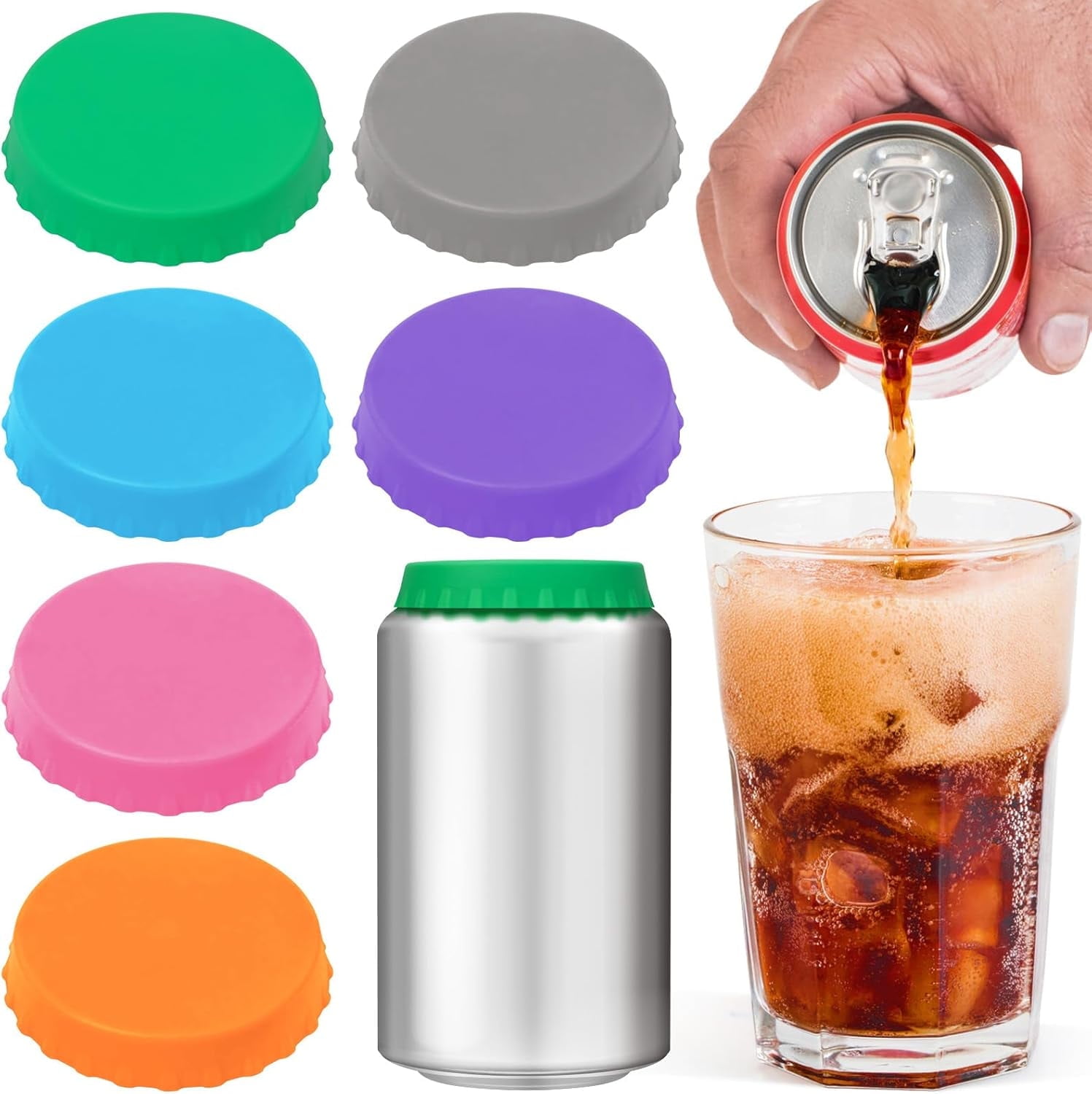 6 Pcs Silicone Soda Can Cover Lids, Reusable Soda Can Lids Beer Can ...