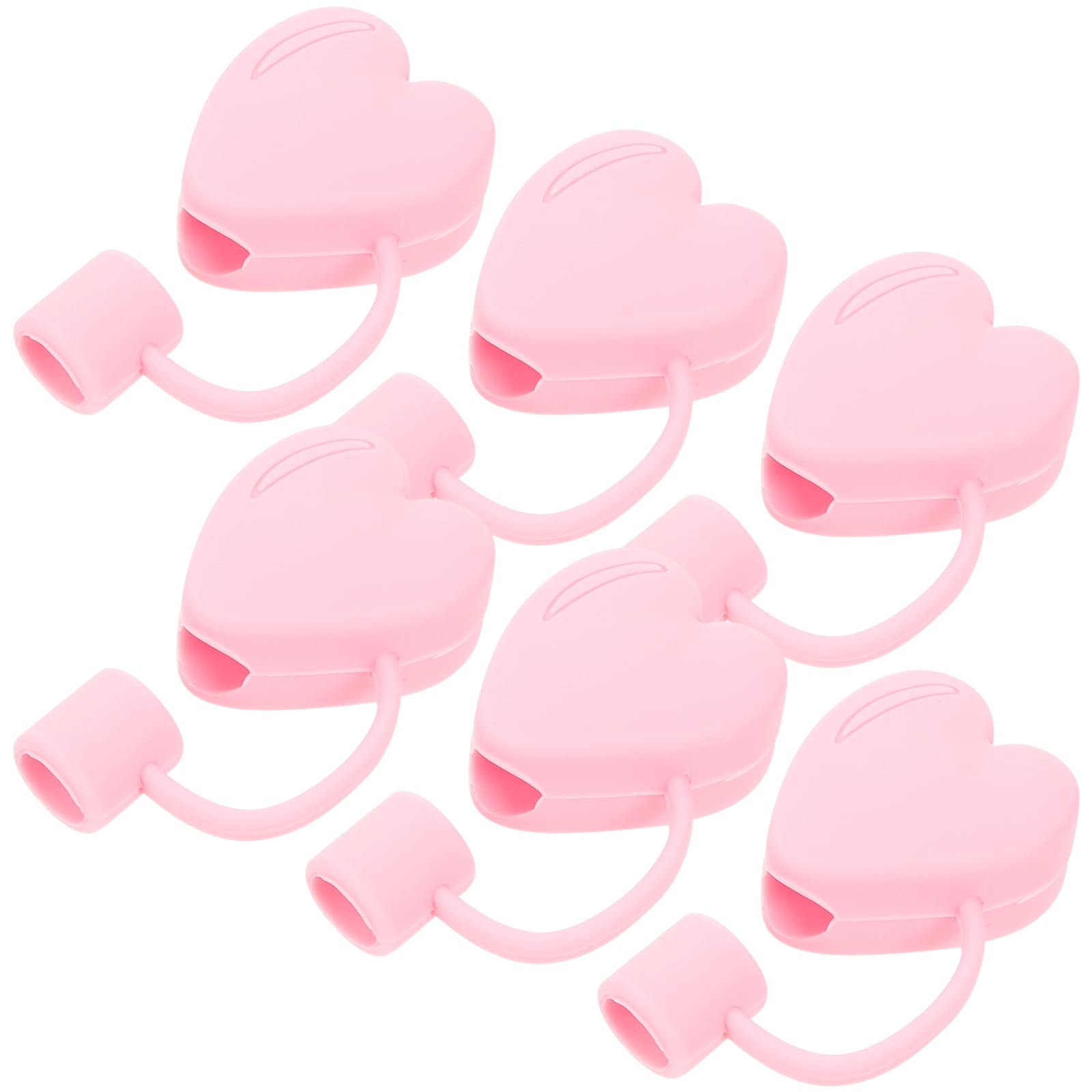 6 Pcs Silicone Straw Tips Cover Tumbler with and Lid Portable Heart ...