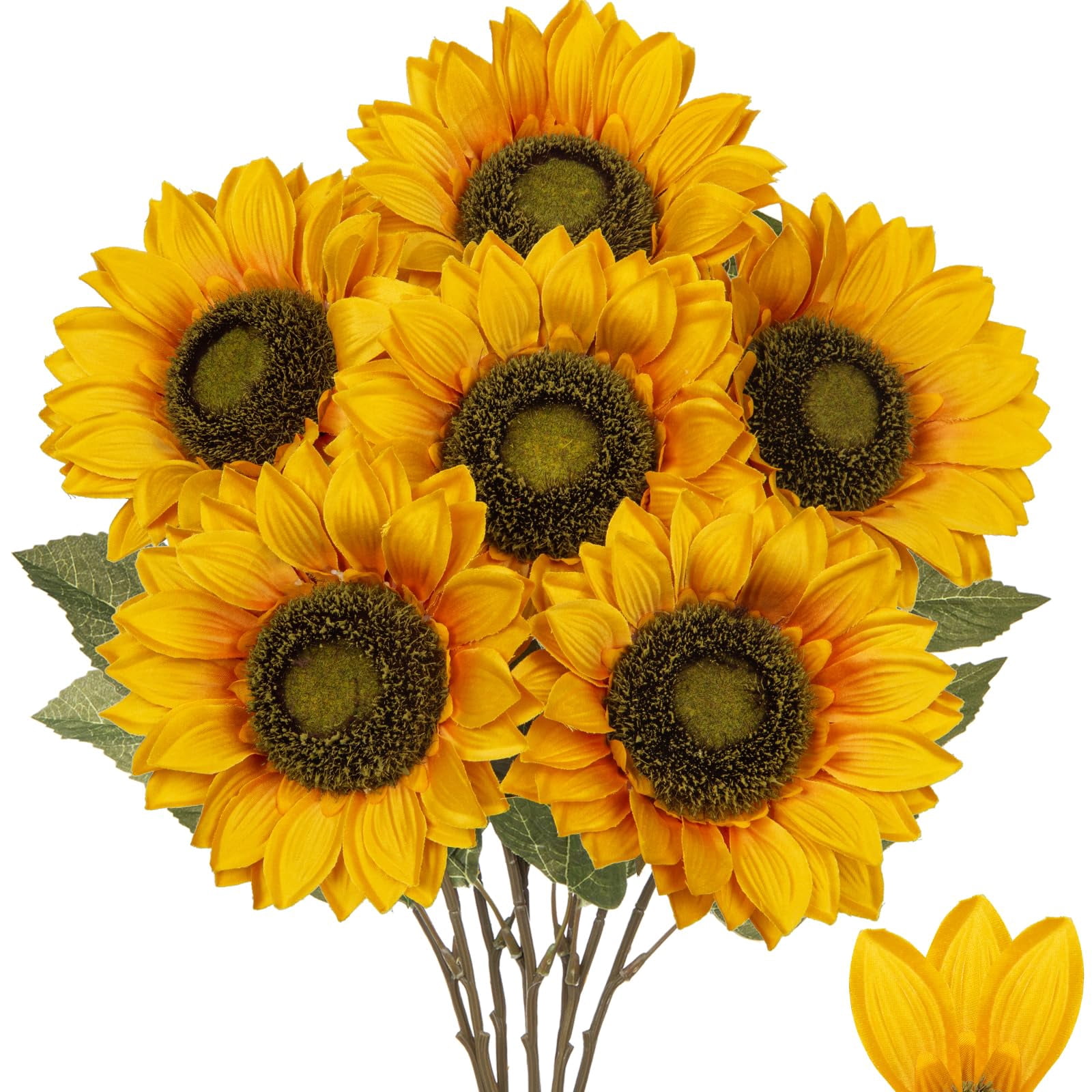 6 Pcs Silk Artificial Flowers for Outdoor, 18" Long Stem Sunflowers ...