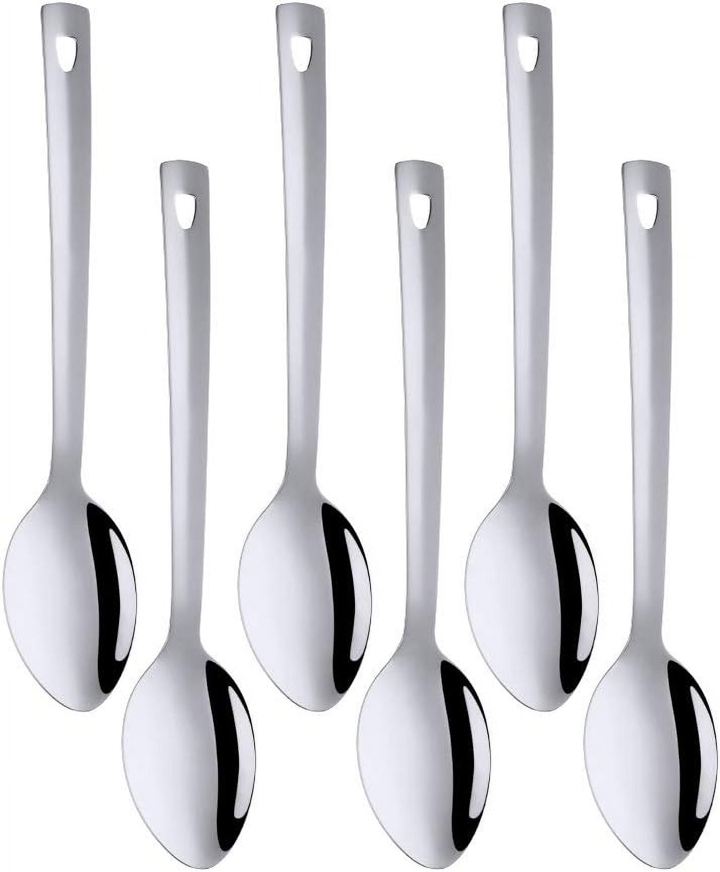 6 Pcs Silver Large Serving Spoon, Stainless Steel Titanium Plated Serving Spoons Set Mirror ...