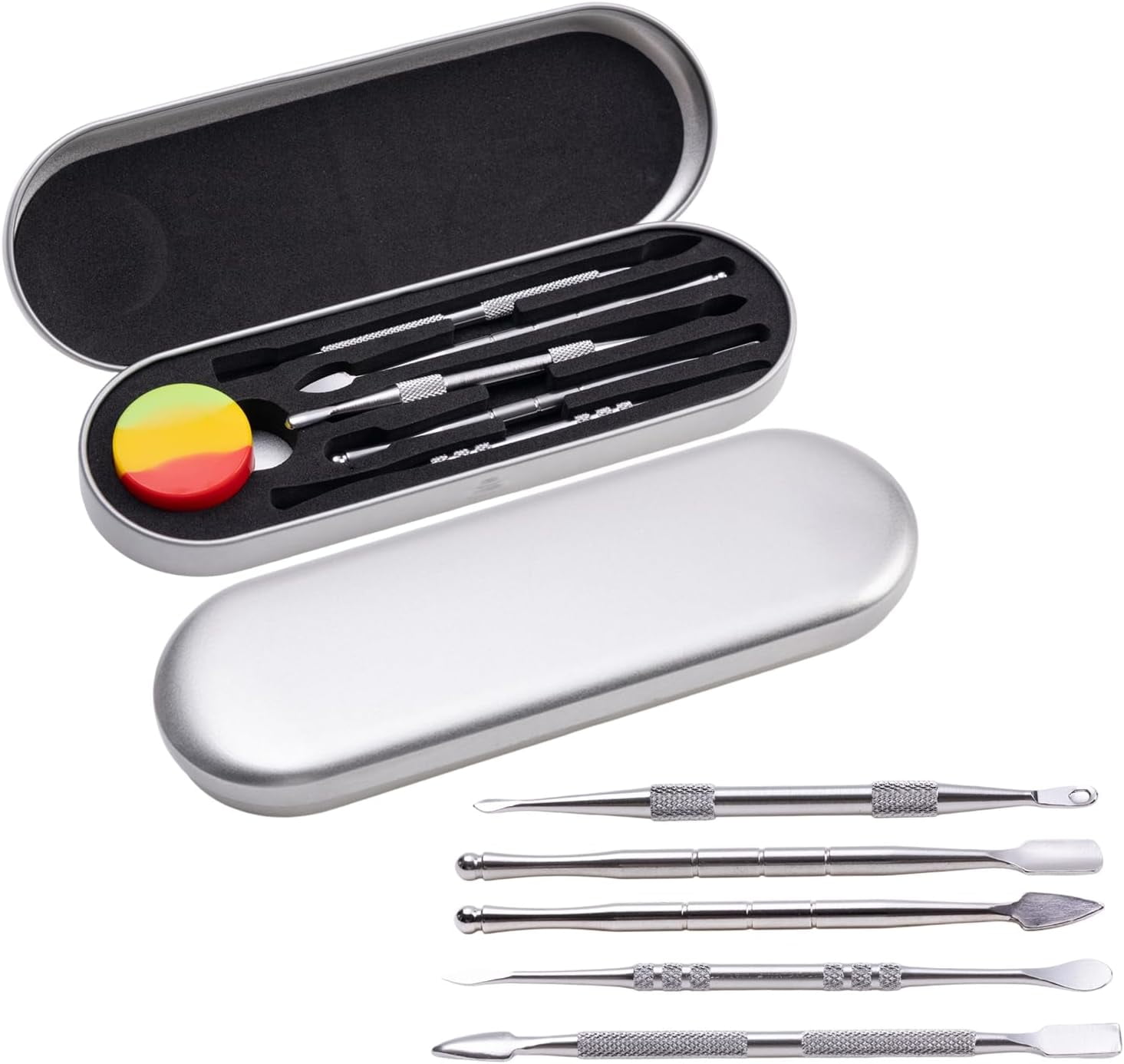 6 Pcs Silver Metal Sculpting Tools Set with 5ml Silicone Container and ...