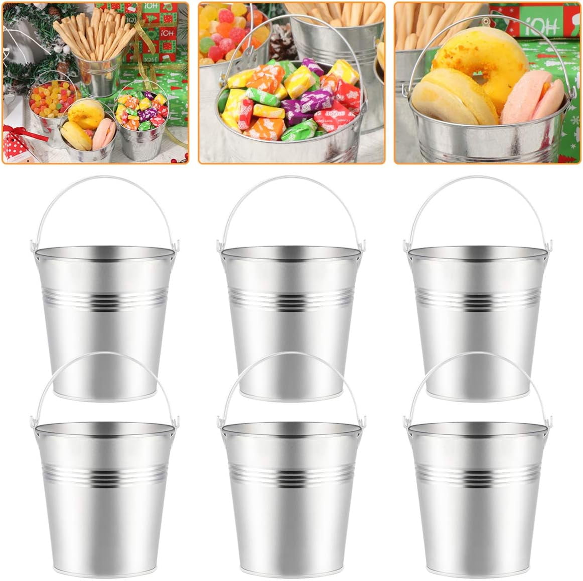 6 Pcs Silver Mini Metal Buckets, Mini Tin Pails with Handles, Perfect ...
