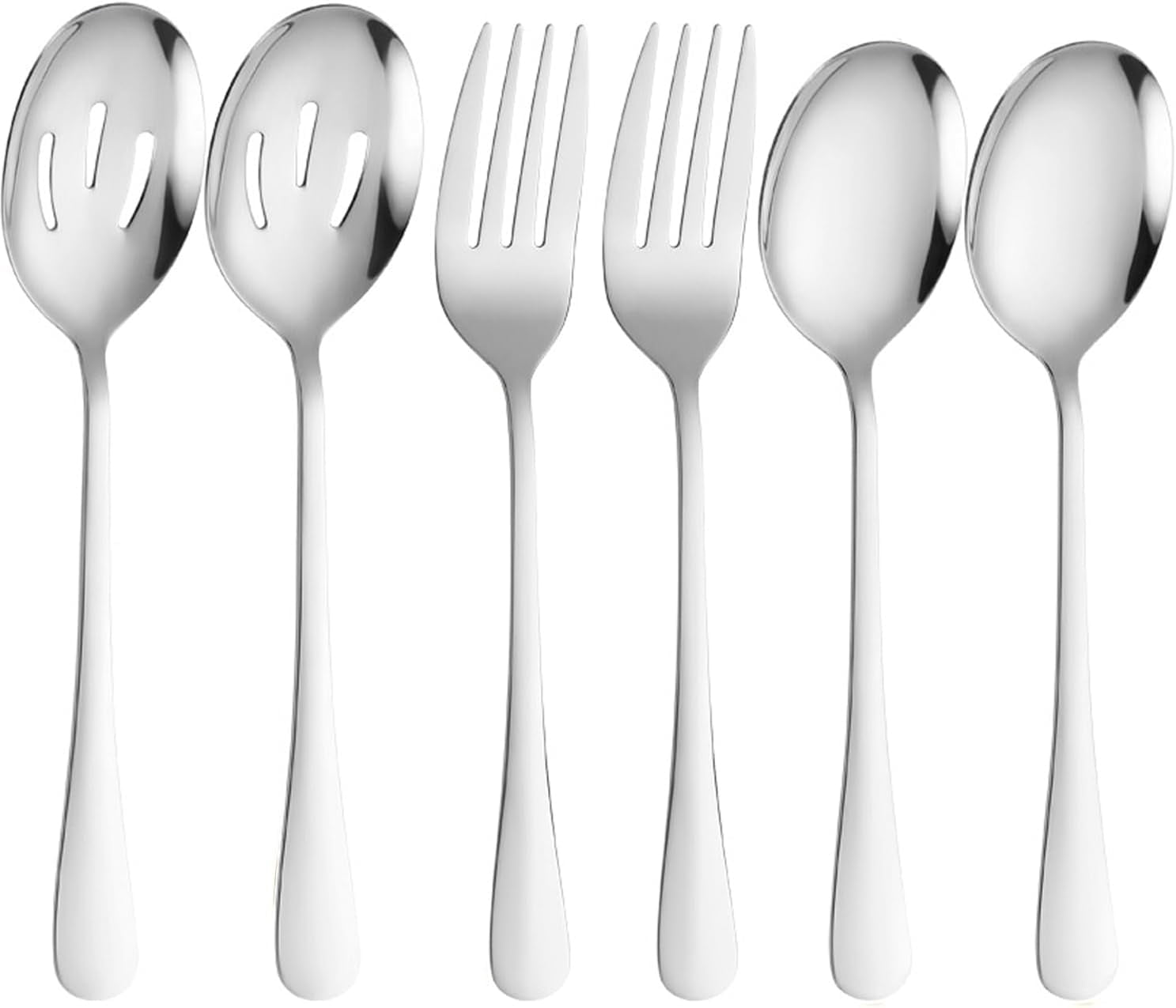 6 Pcs Silver Serving Spoons Set Forks Slotted Stainless Steel Catering ...