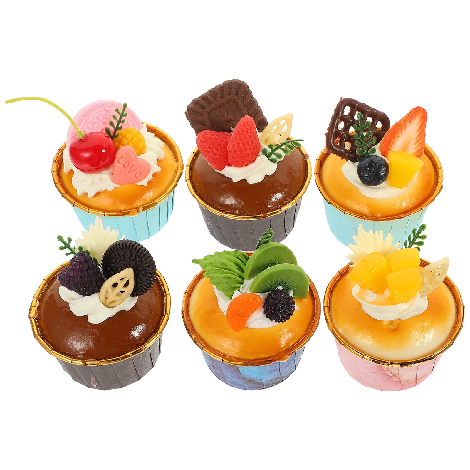 6 Pcs Simulated Food Home Decor Faux Cupcake Fake Food Delicate Cake ...