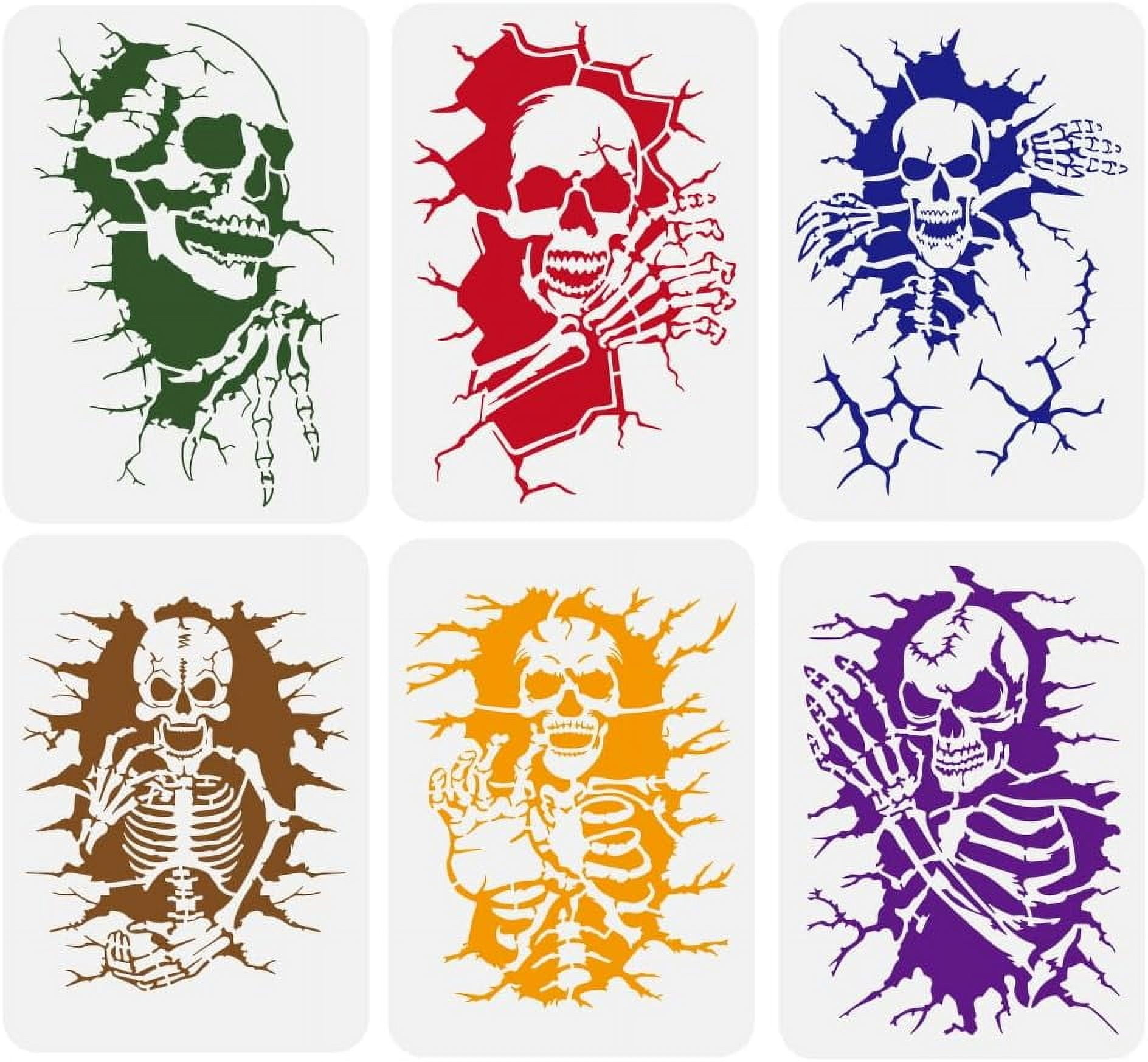 6 Pcs Skull in Cracked Wall Drawing Stencil 11.7x8.3inch Reusable ...