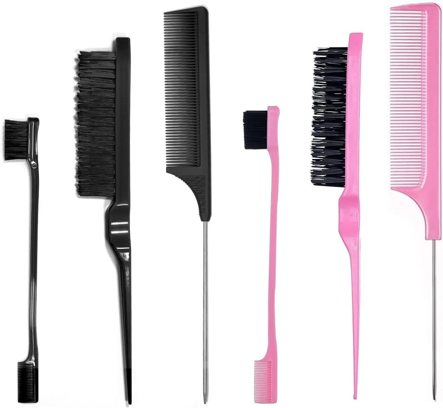6 Pcs Slick Back Hair Brush Set, Hair Brush Edge Control Brush Teasing ...