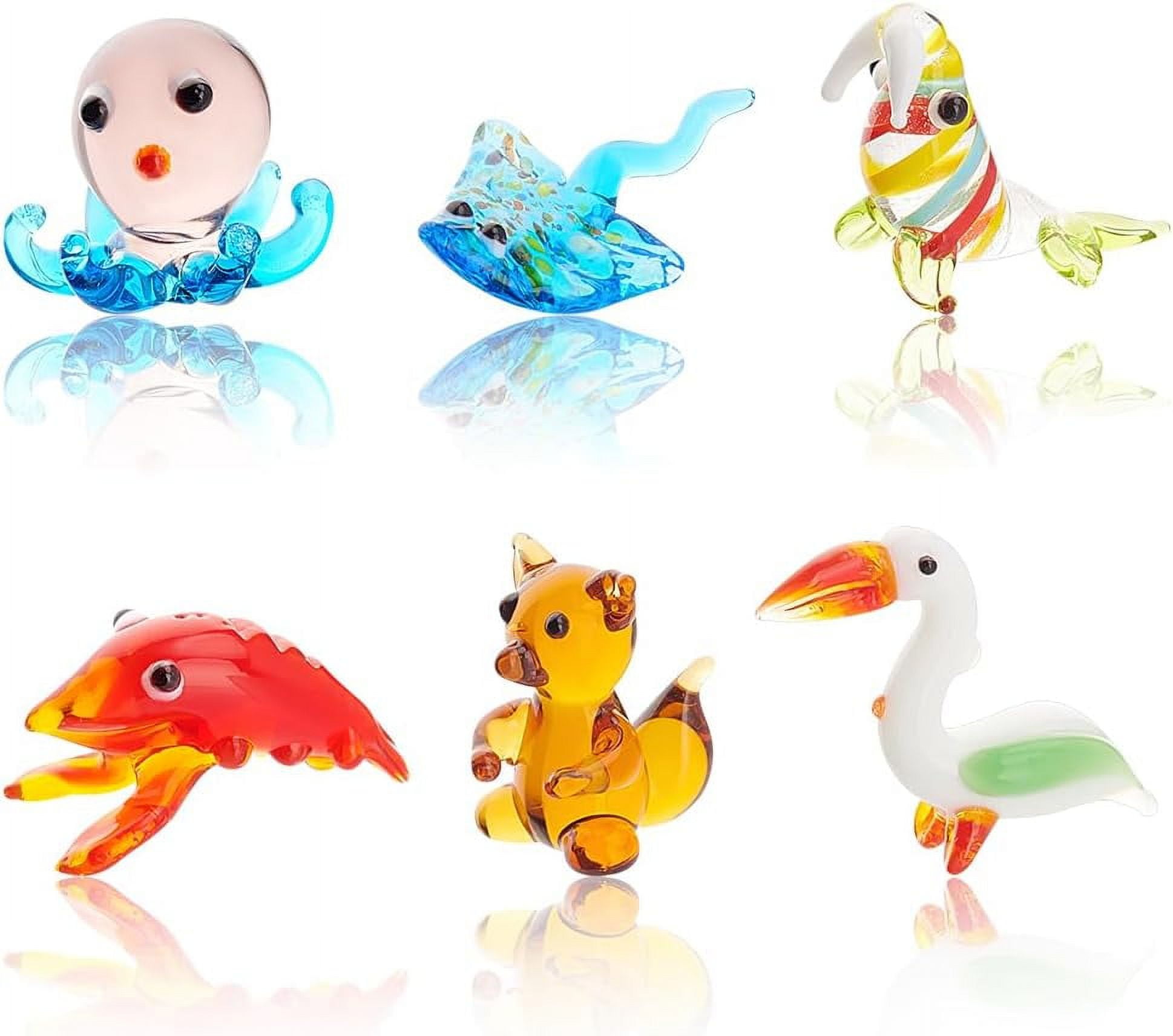 6 Pcs Small Animals Figurines 6 Styles Glass Animal Figurines for Table ...