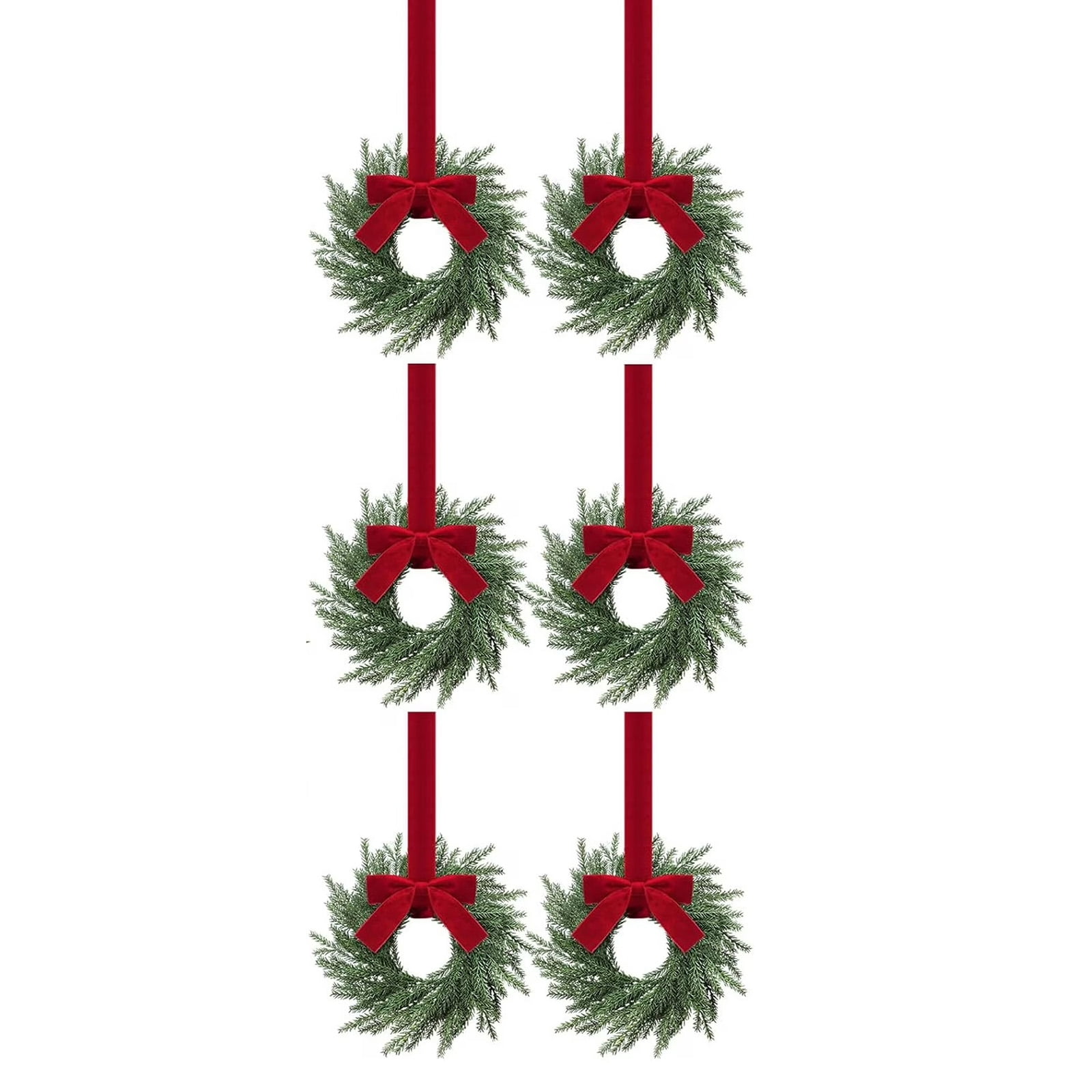 6 Pcs Small Christmas Norfolk Wreaths 15 Inch Christmas Kitchen Cabinet ...