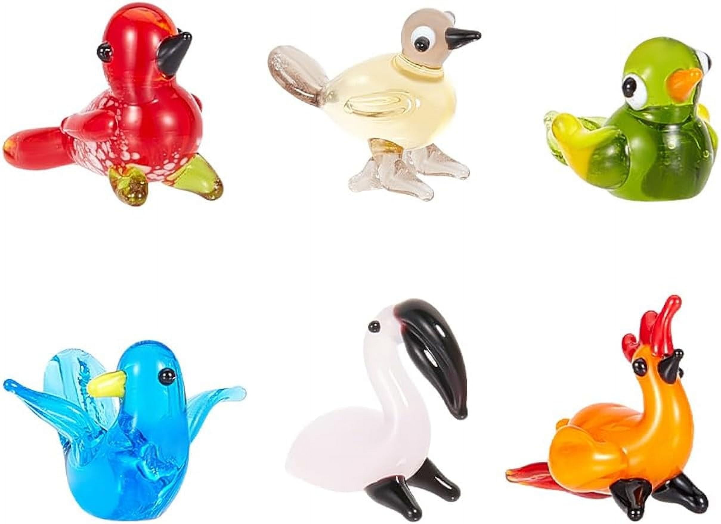 6 Pcs Small Glass Bird Figurines 6 Style Birds Ornament for Table Home ...