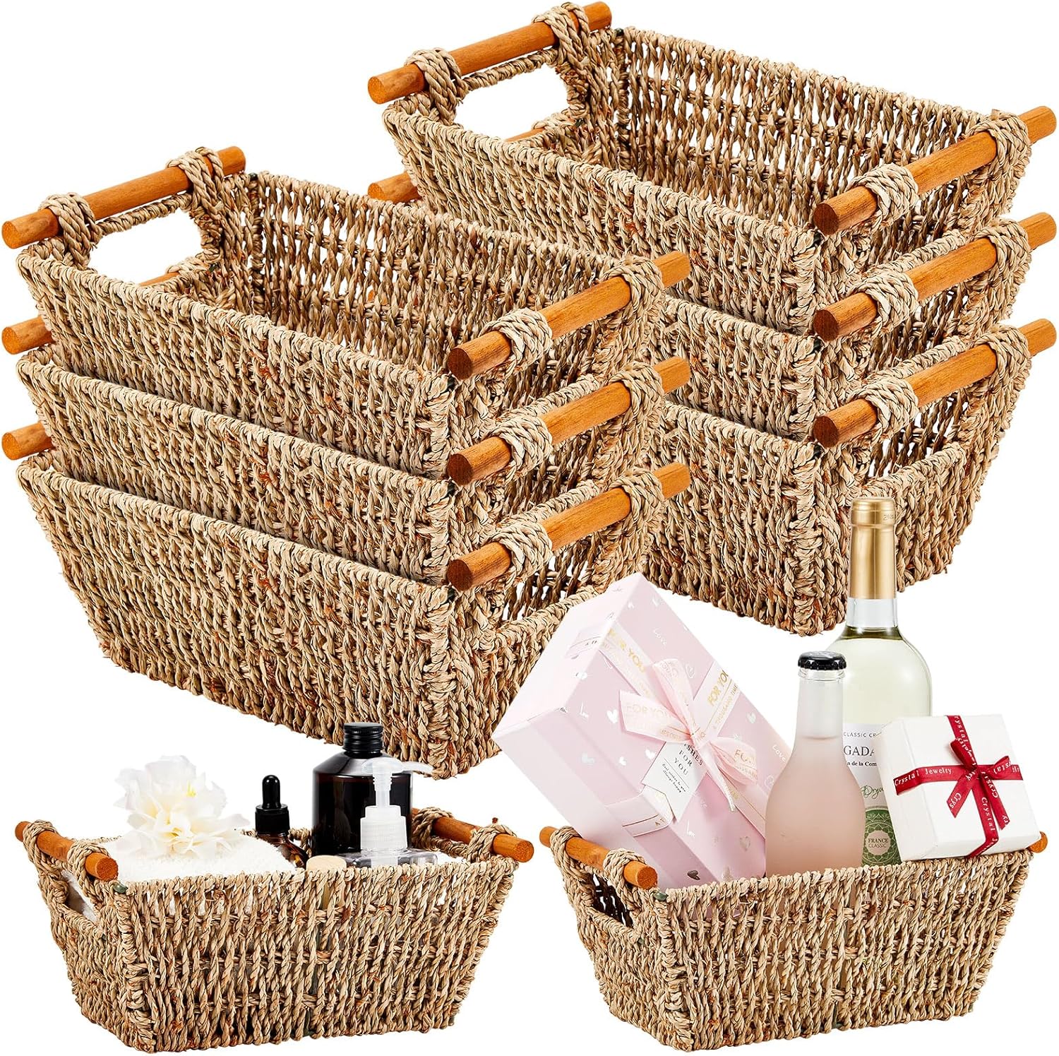 6 Pcs Small Wicker Baskets for Gifts Empty 9 x 6 x 4 Inches Hand Woven ...
