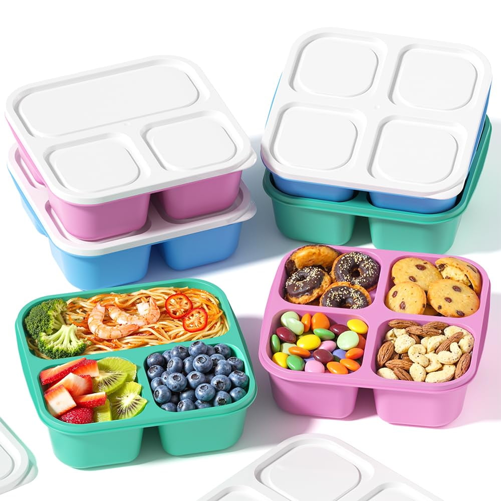 6 Pcs Snack Box Container Set, Reusable 3&4 Compartment Meal Prep Snack ...