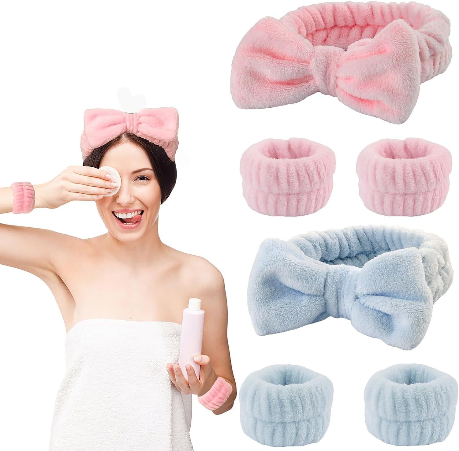 6 Pcs Spa Headband Wrist Washband, Scrunchies Cuffs for Washing Face ...