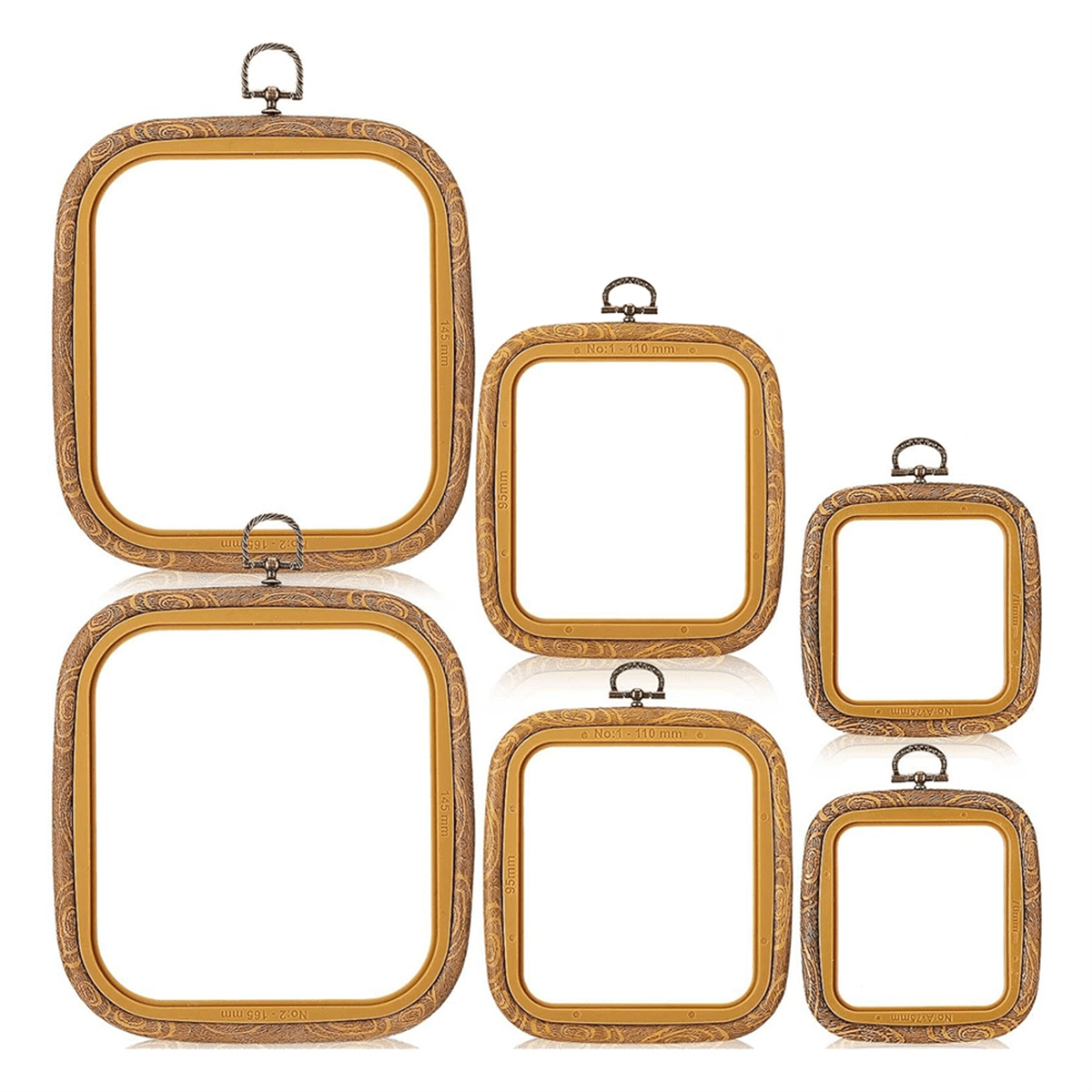 6 Pcs Square Embroidery Hoop Set 3 Sizes Imitated Wood Decorative Hoops ...